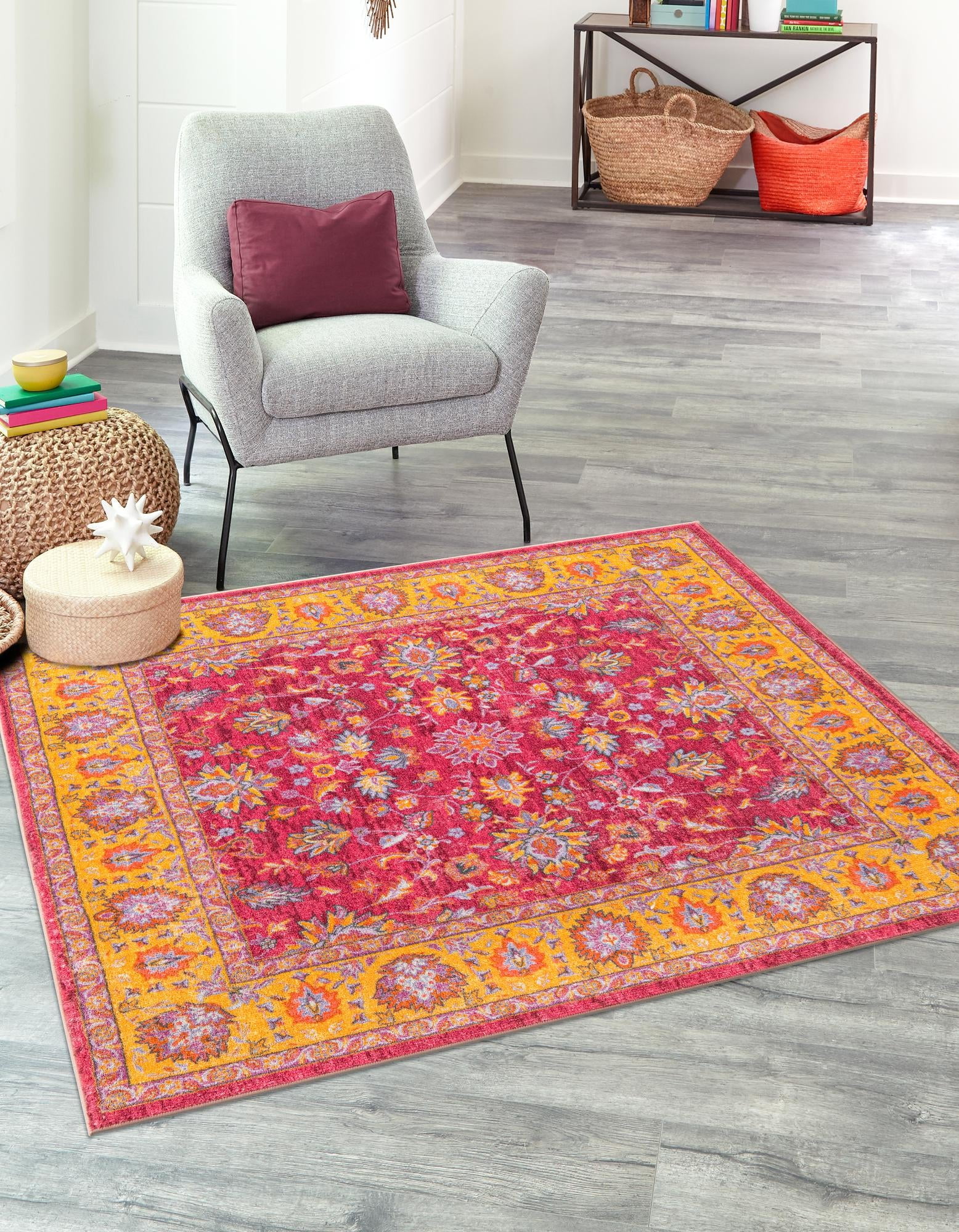Rugs.com Medina Collection Rug – 8 Ft Square Berry Pink Medium Rug ...