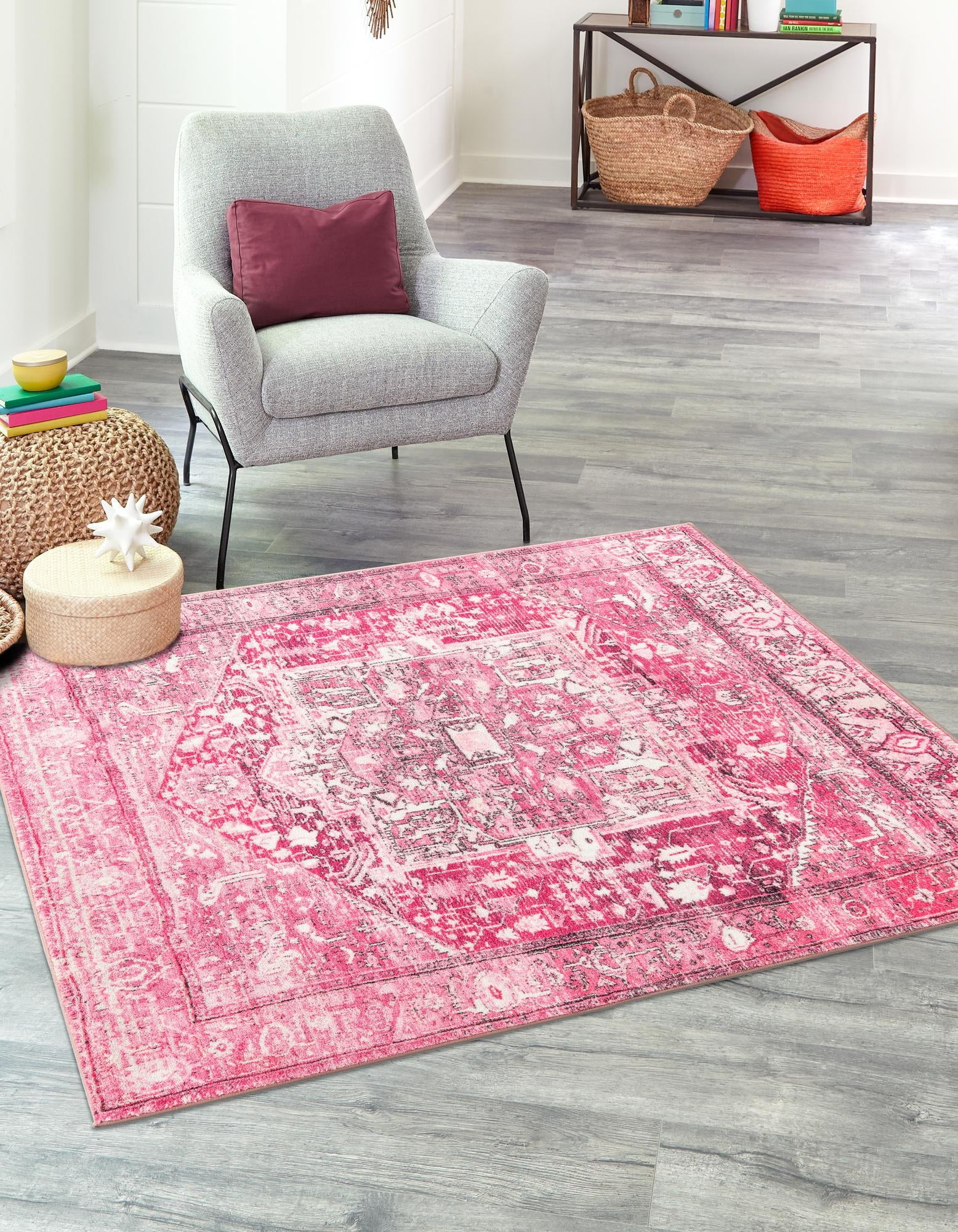 Rugs.com Medina Collection Rug – 8 Ft Square Plumrose Pink Medium Rug ...
