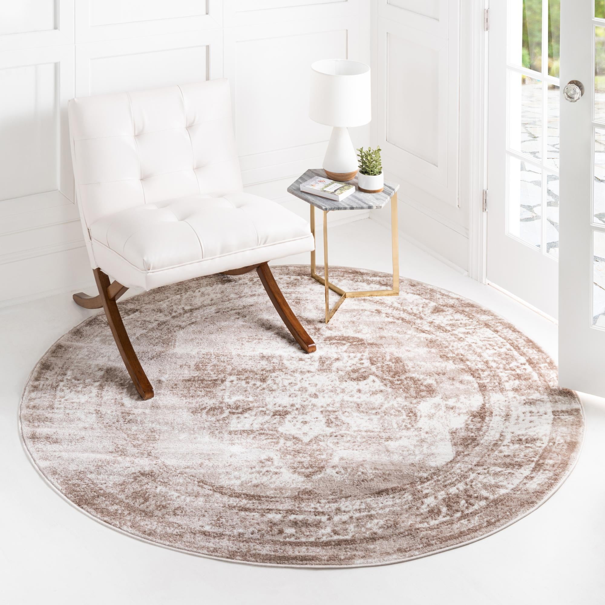 Rugs Beige Round Rug, 6' Medium Vintage Style Decor, Durable and Soft ...