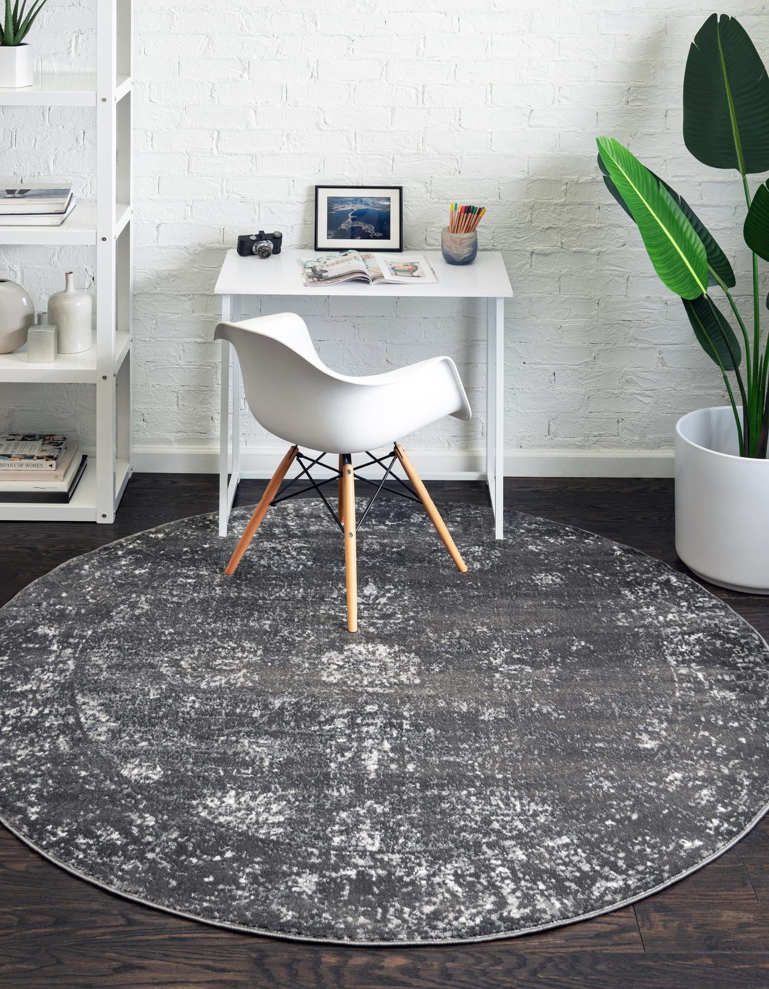 Rugs, Monte Carlo Collection 6' Round Dark Gray Rug, Medium Pile for ...