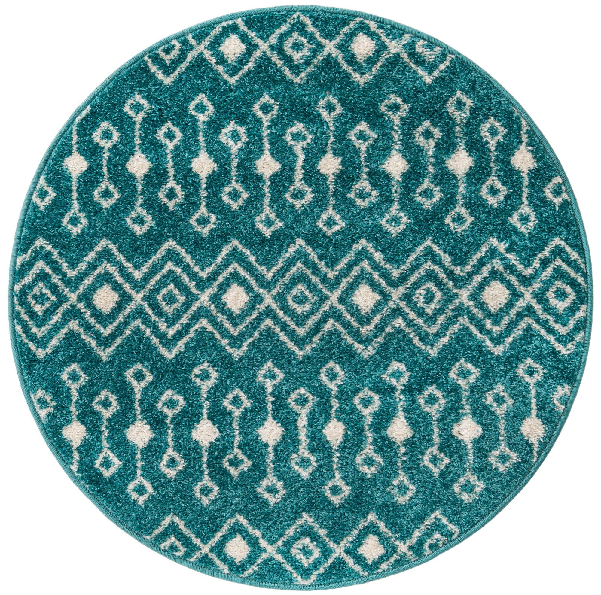 Rugs.com Moroccan Trellis Collection Rug – 3 Ft Round Turquoise Medium ...