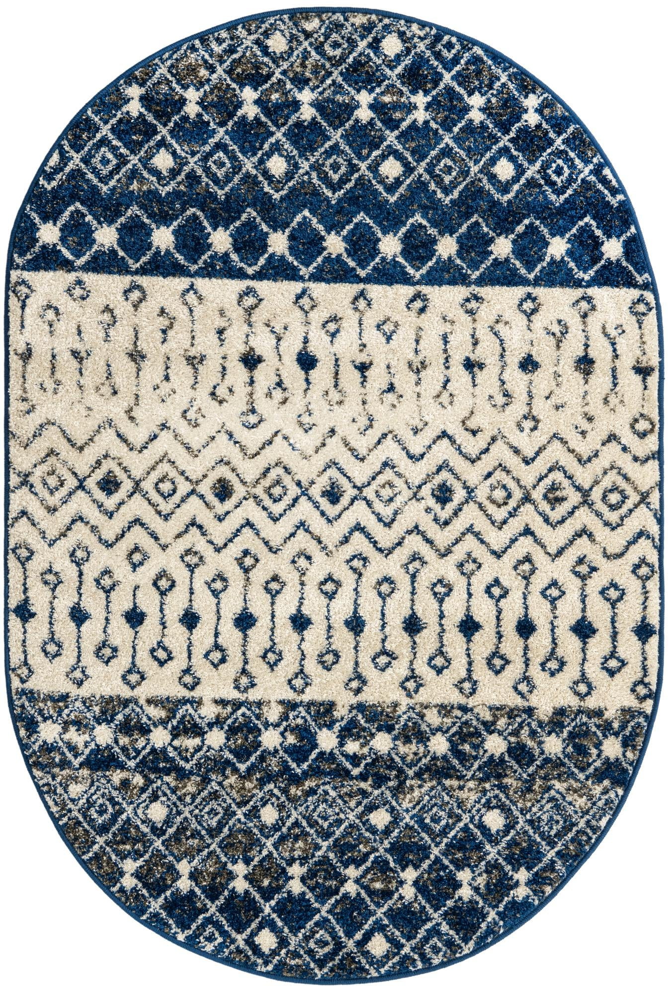Rugs.com Moroccan Trellis Collection Rug – 4' x 6' Oval Ivory Navy Blue ...