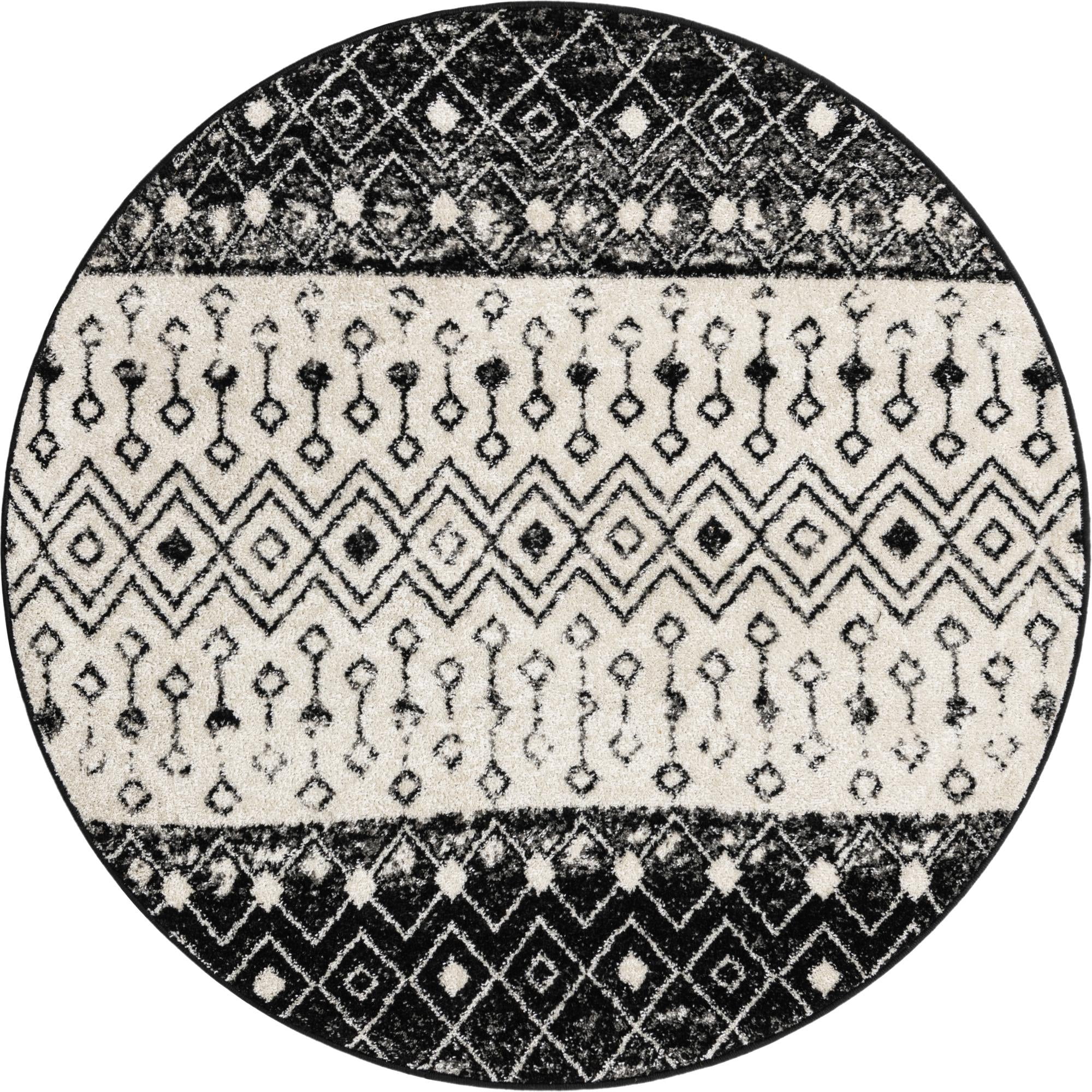 Rugs.com Moroccan Trellis Collection Rug – 5 Ft Round Black And White ...