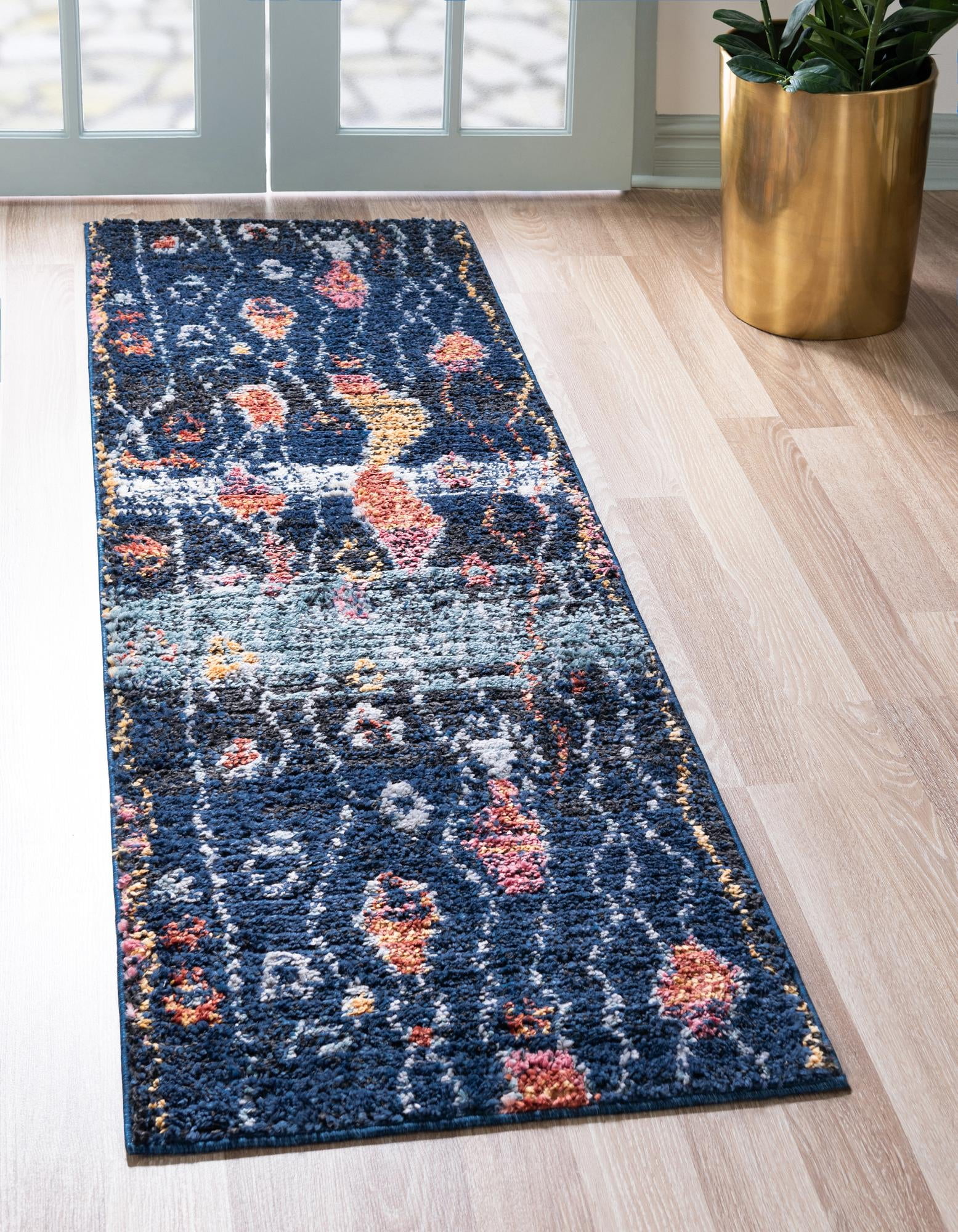 Rugs.com Morocco Collection Rug – 10 Ft Runner Navy Blue High-Pile Rug ...