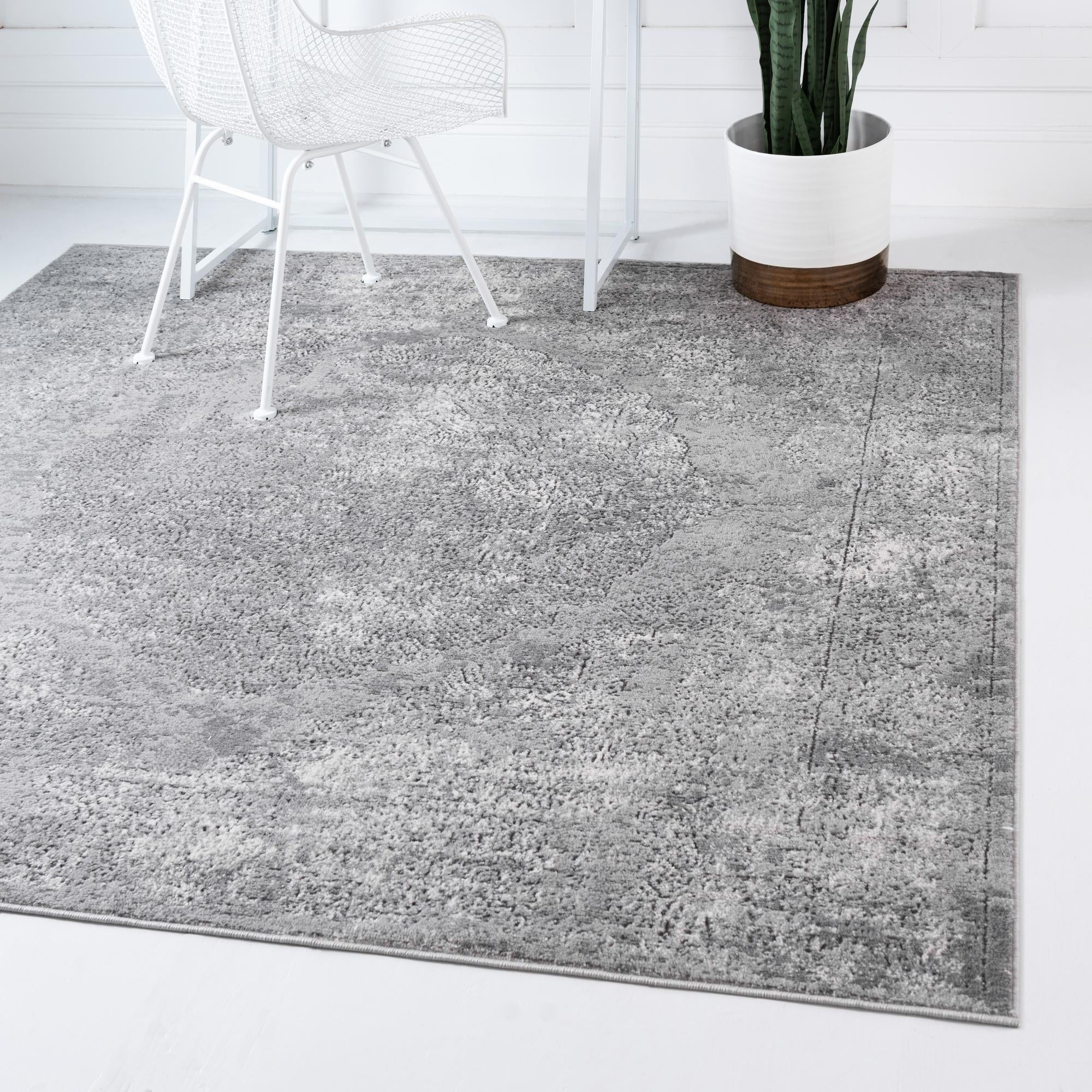 Rugs Oregon Collection, 4 Ft Square Gray Low-Pile Area Rug, Neutral ...