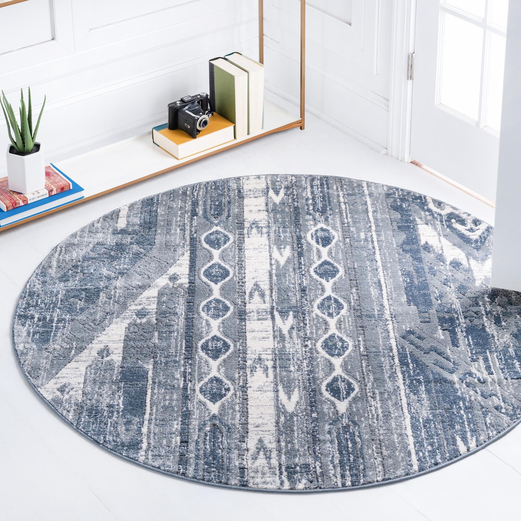 Rugs.com Oregon Collection Rug – 5 Ft Round Light Slate Blue Low-Pile ...