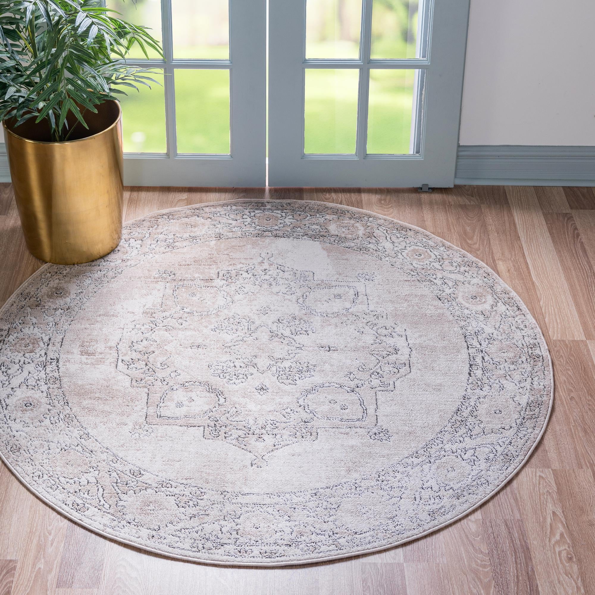 Rugs.com Oregon Collection Rug – 7 Ft Round Ivory Low-Pile Rug Perfect ...