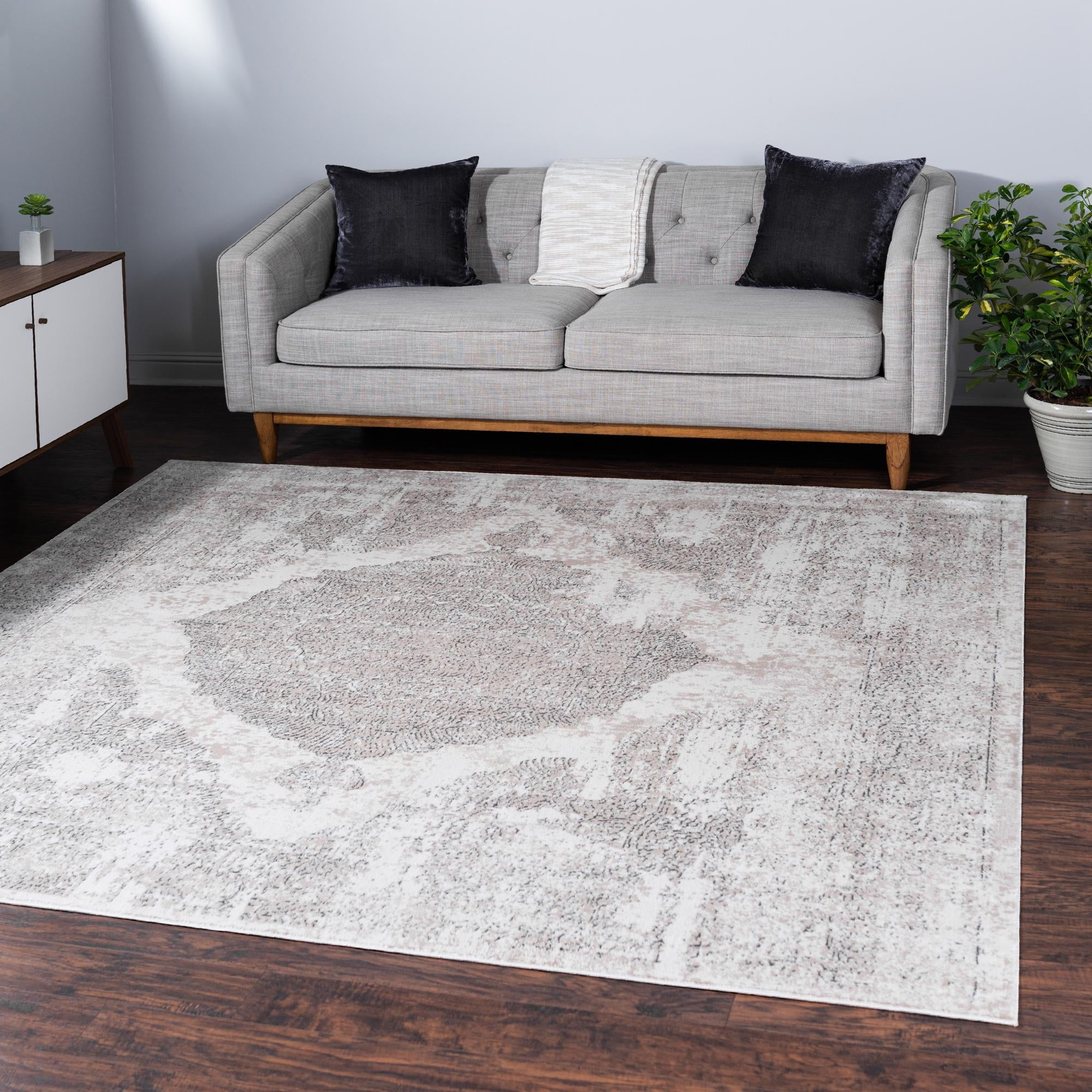 Rugs.com 8 Ft Square Ivory Oregon Collection Low-Pile Rug for Living ...