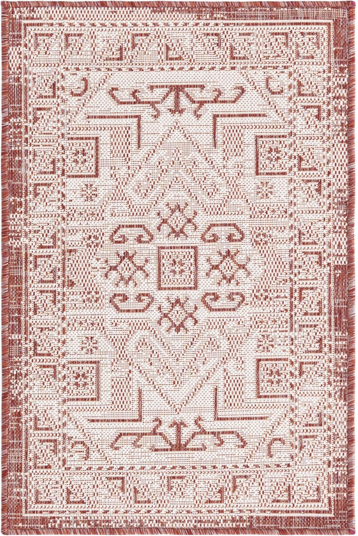 Rugs.com Outdoor Aztec Collection Rug – 2' x 3' Rust Red Flatweave Rug ...