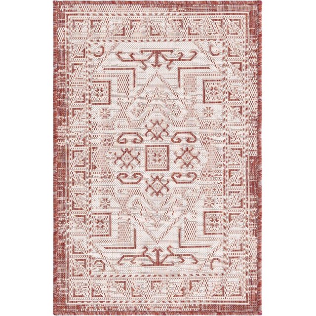Rugs.com Outdoor Aztec Collection Rug – 2' x 3' Rust Red Flatweave Rug ...
