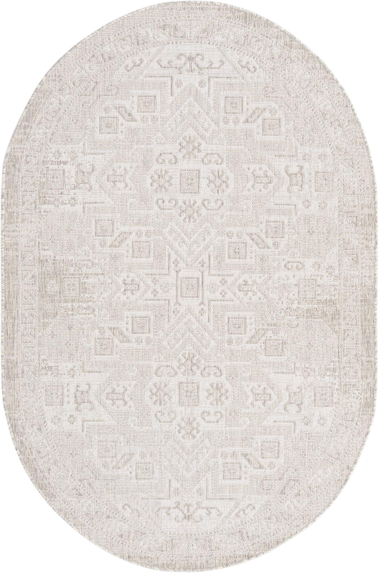 Rugs.com Outdoor Aztec Collection Rug – 5' x 8' Oval Light Gray ...