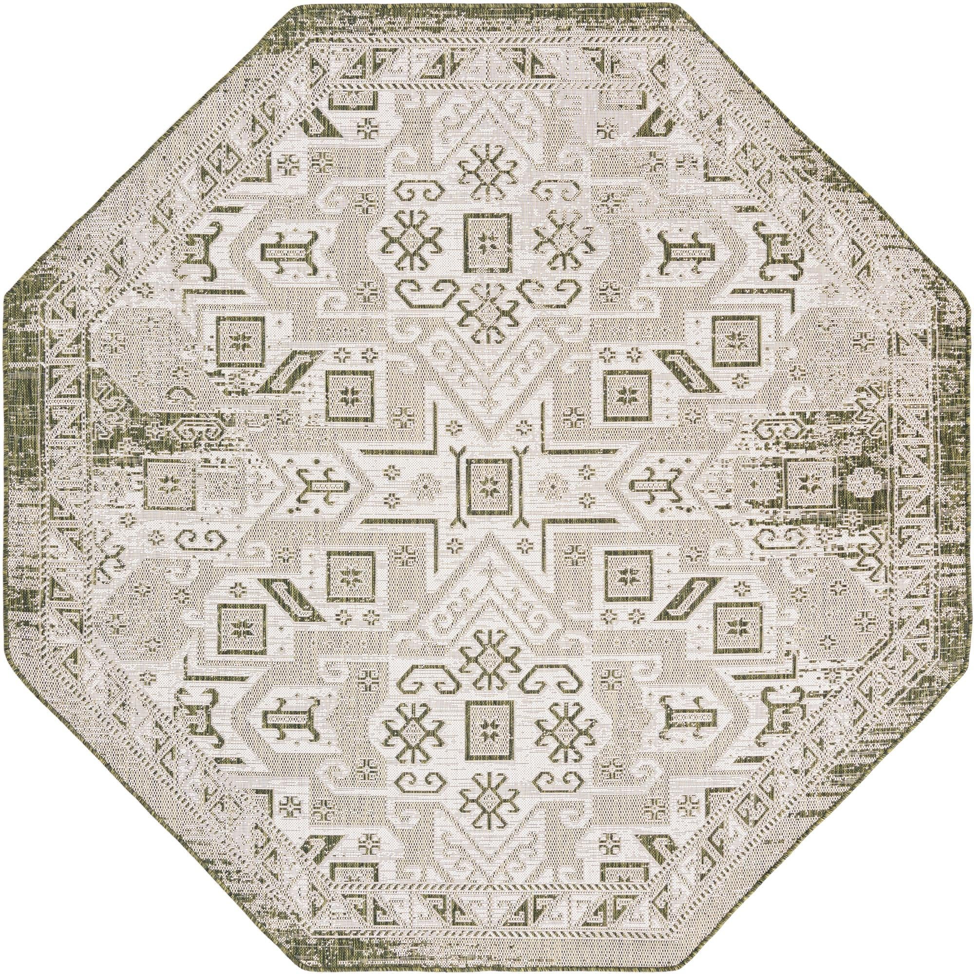 Rugs.com Outdoor Aztec Collection Rug – 8 Ft Octagon Green Flatweave ...