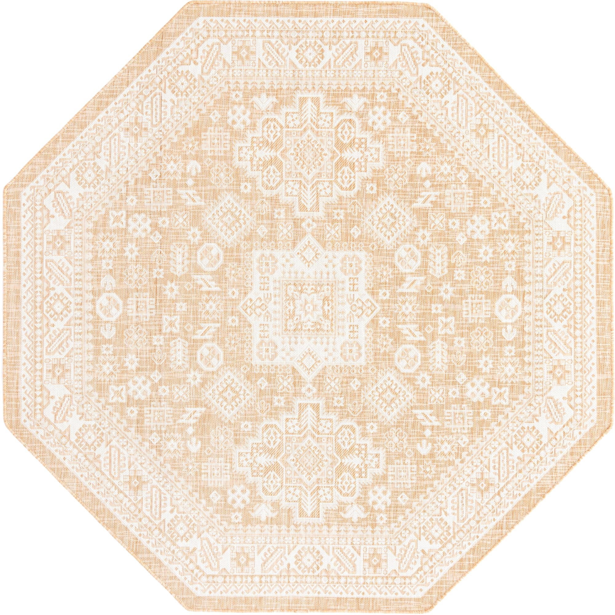 Rugs.com Outdoor Aztec Collection Rug – 8 Ft Octagon Natural Flatweave ...