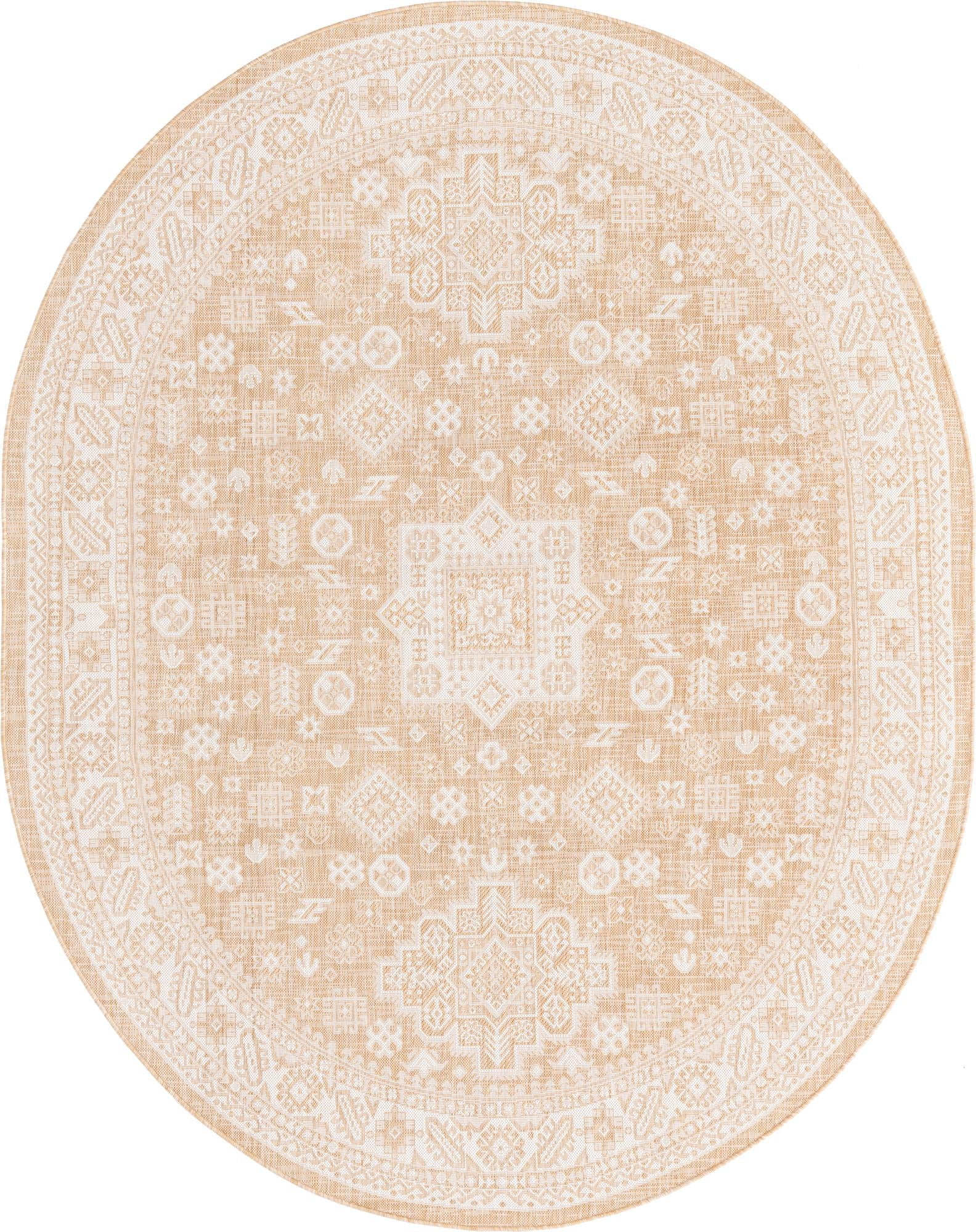 Rugs.com Outdoor Aztec Collection Rug – 8' x 10' Oval Natural Flatweave ...