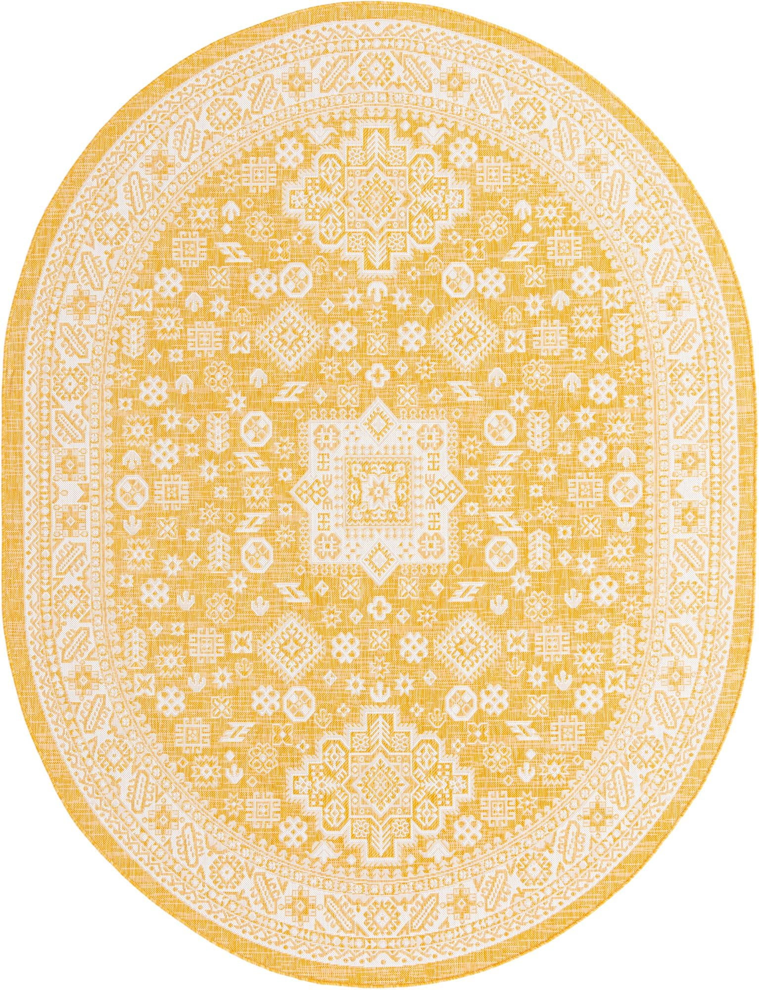 Rugs.com Outdoor Aztec Collection Rug – 8' x 10' Oval Yellow Flatweave ...