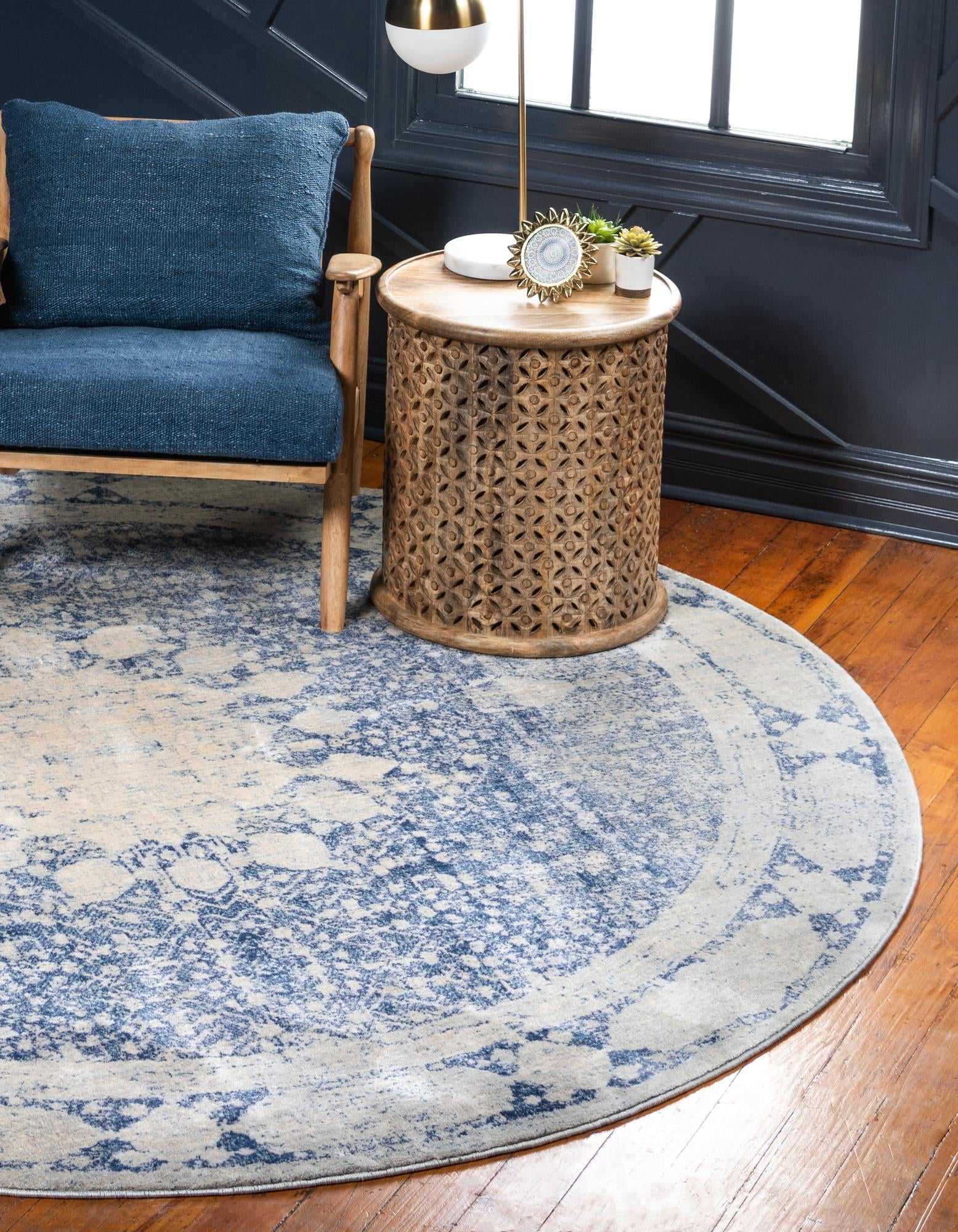 Rugs.com Oxfordshire Collection Rug – 8 Ft Round Navy Blue Medium Rug ...