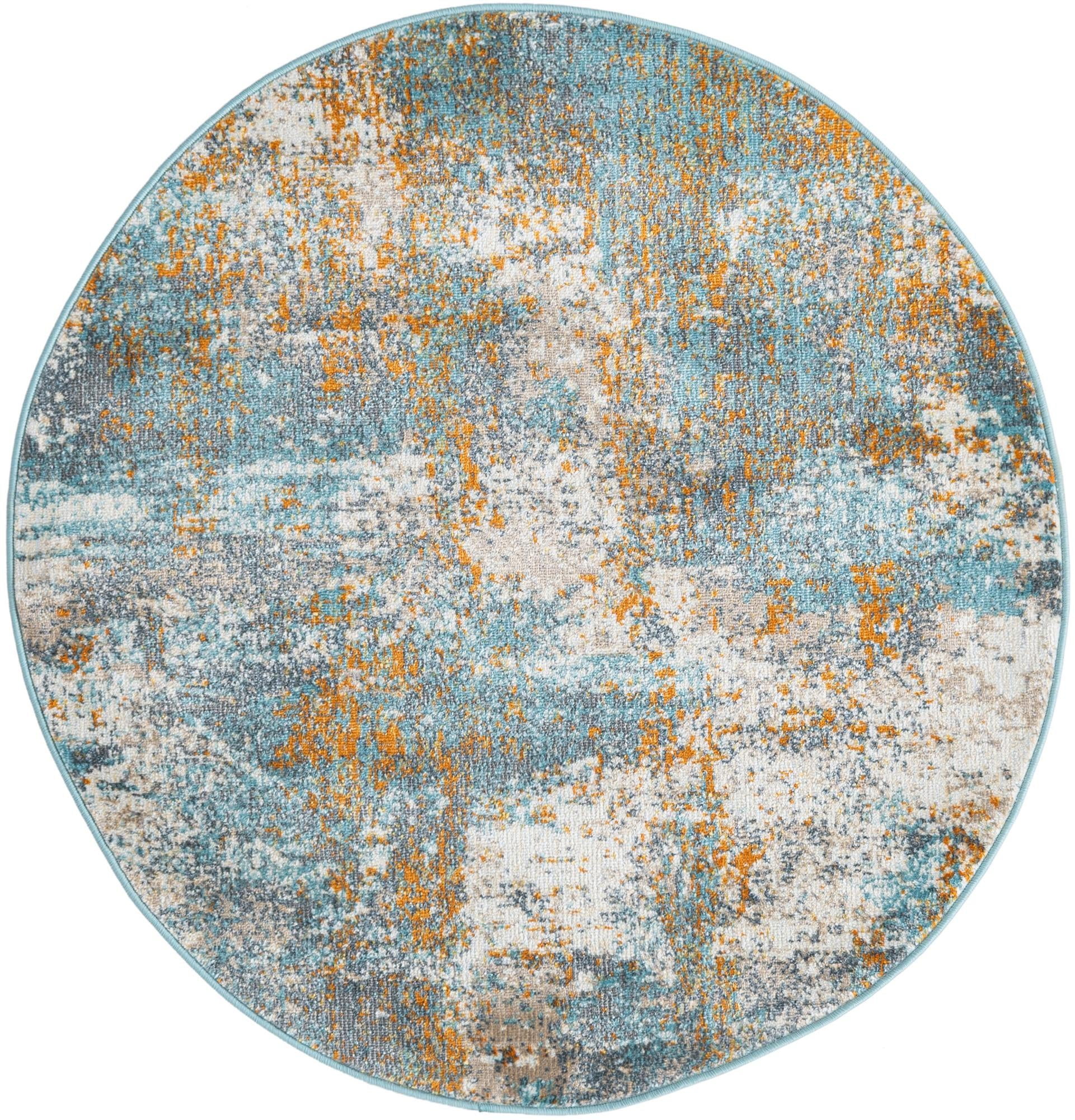 Rugs.com Paragon Collection Rug – 3 Ft Round Aqua Medium-Pile Rug ...