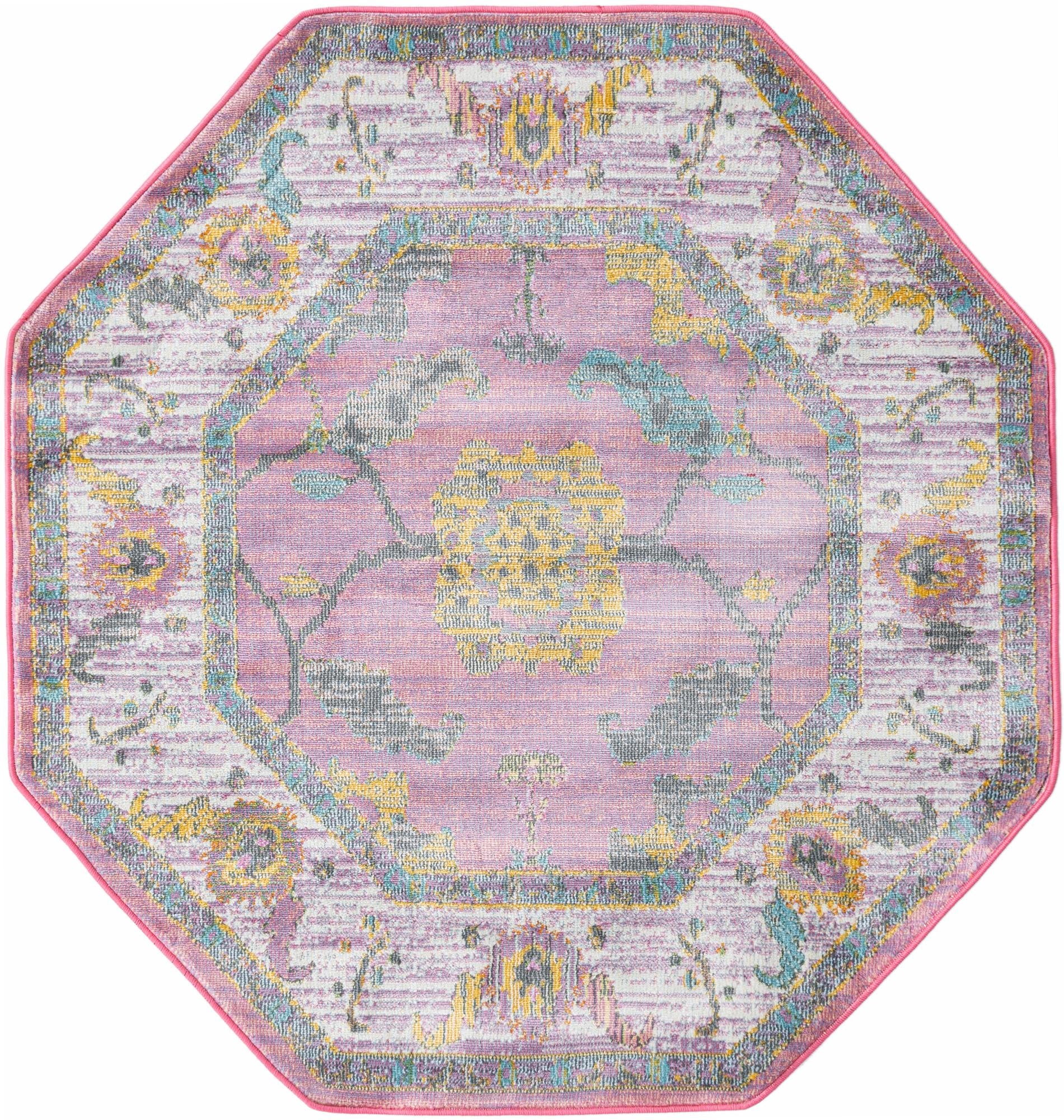 Rugs.com Paragon Collection Rug – 4 Ft Octagon Pink Medium-Pile Rug ...