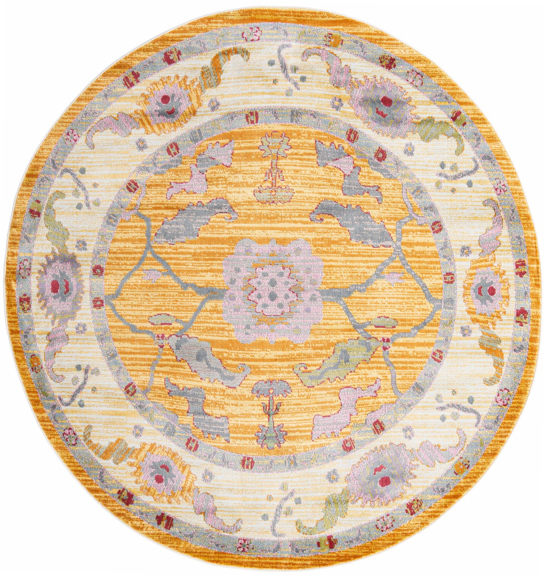 Rugs.com Paragon Collection Rug – 8 Ft Round Yellow Medium-Pile Rug ...