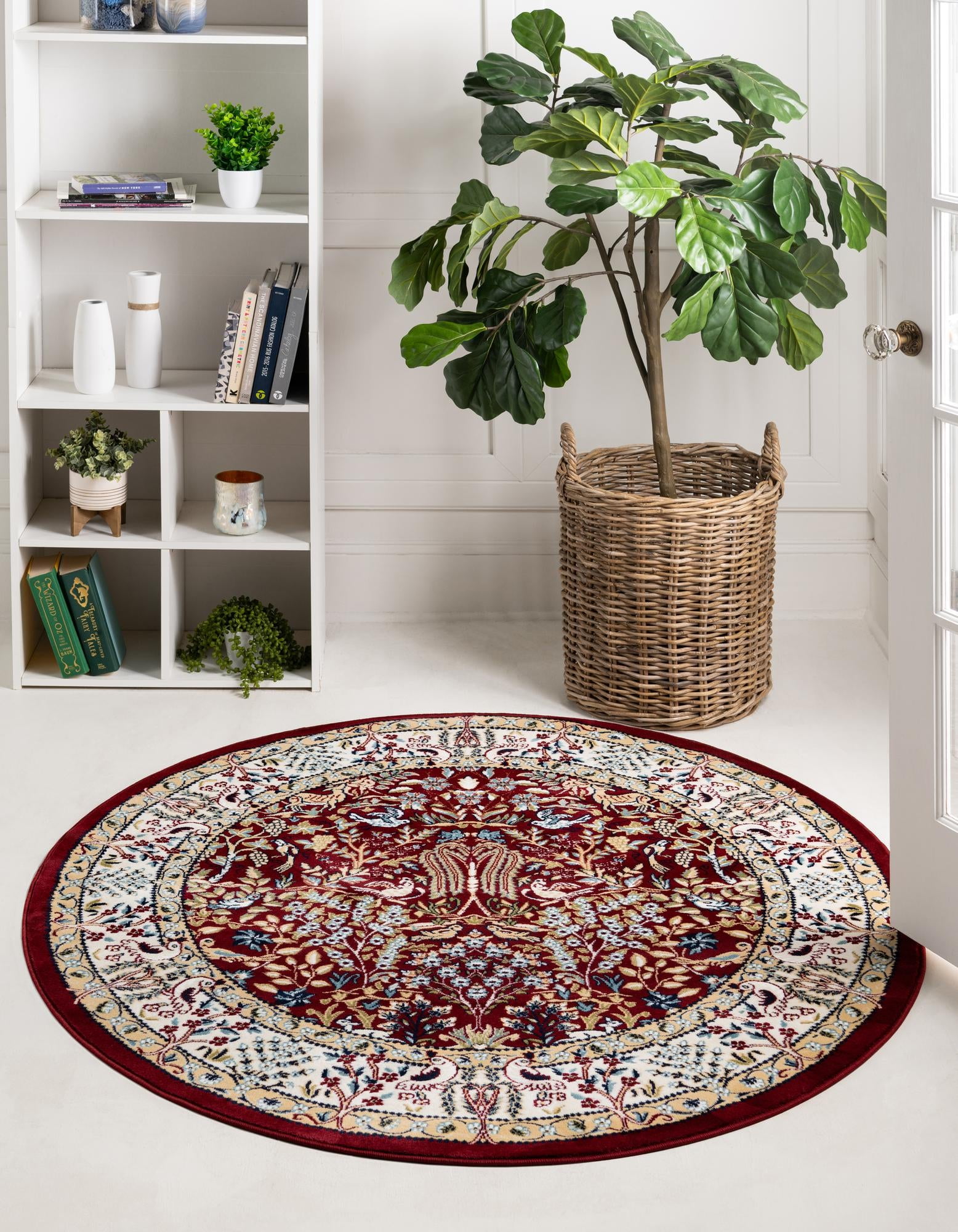 Rugs.com Rabia Collection Rug – 10' Round Burgundy Low Rug Perfect For ...
