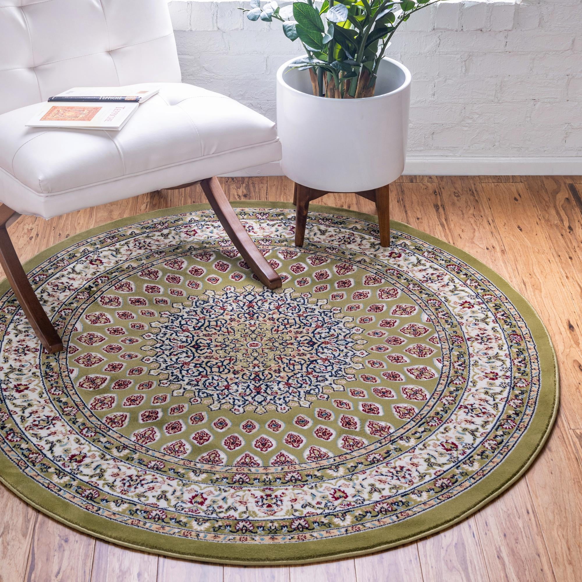 Rugs.com Rabia Collection Rug – 10' Round Green Low Rug Perfect For ...