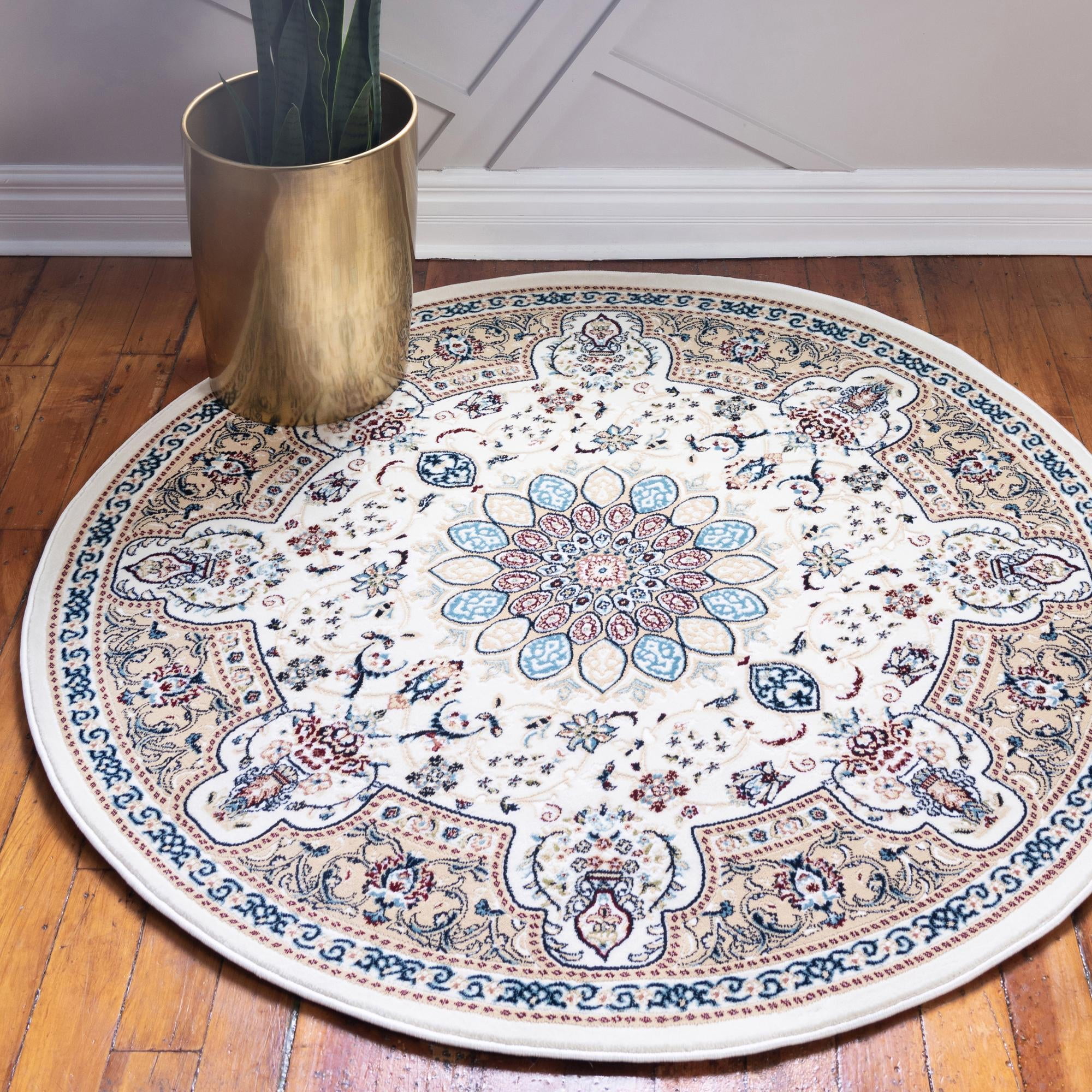 Rugs.com Rabia Collection Rug – 10' Round Ivory Low Rug Perfect For ...