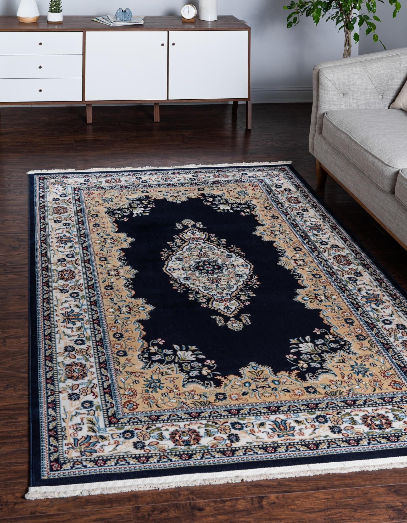 Rugs.com Rabia Collection Rug – 10' x 13' Navy Blue Low Rug Perfect For ...