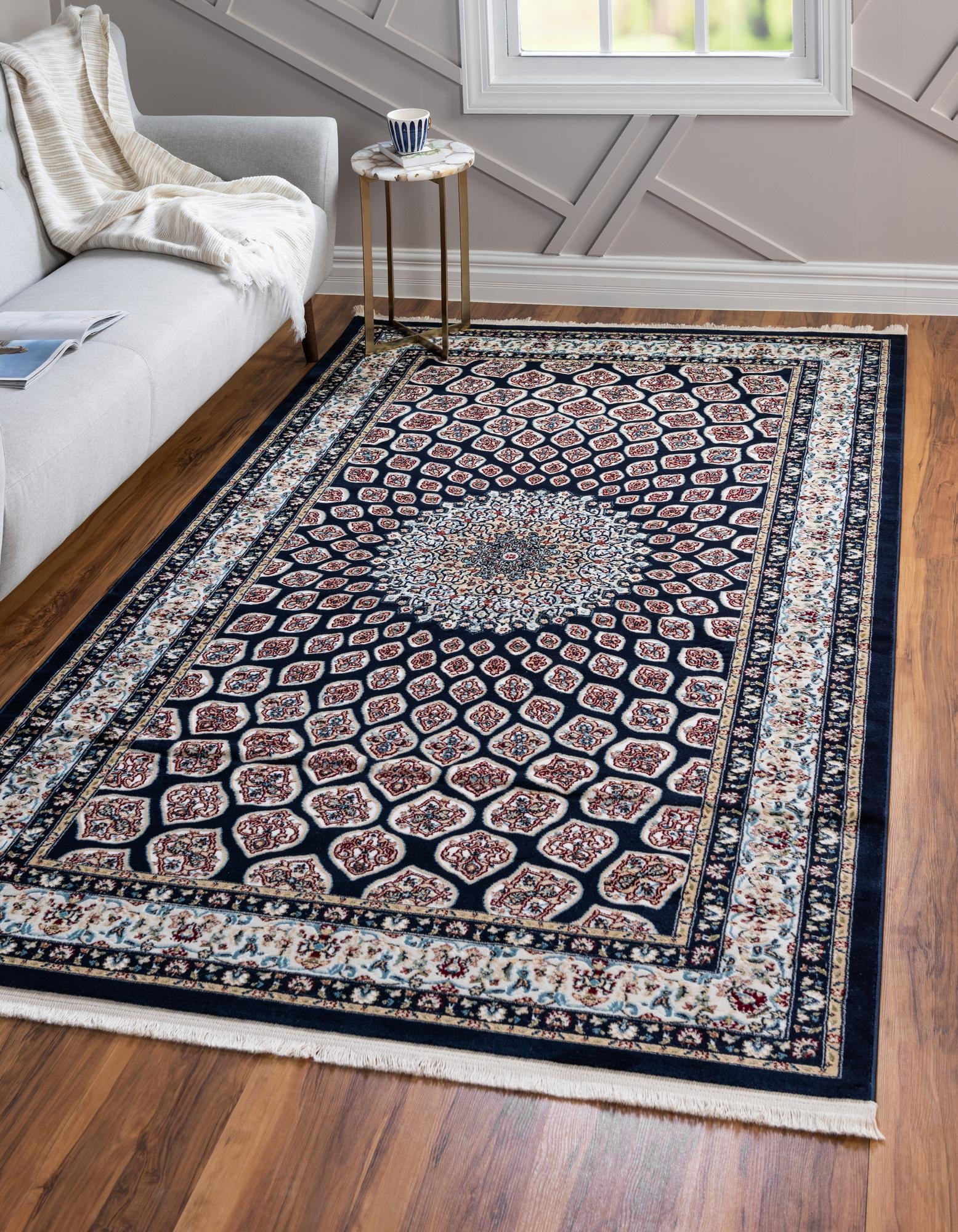Rugs.com Rabia Collection Rug – 10' x 13' Navy Blue Low Rug Perfect For ...