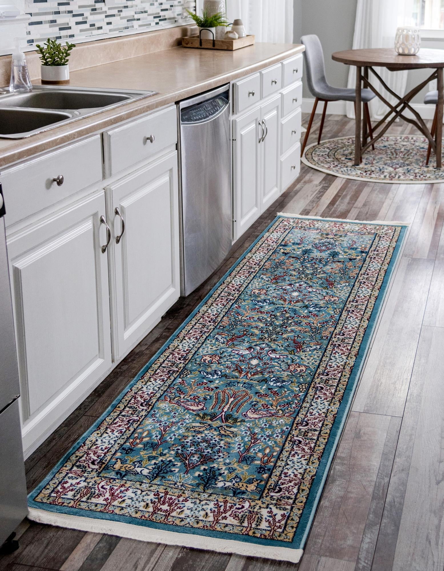 Rugs.com Rabia Collection Rug – 3' x 13' Runner Blue Low Rug Perfect ...