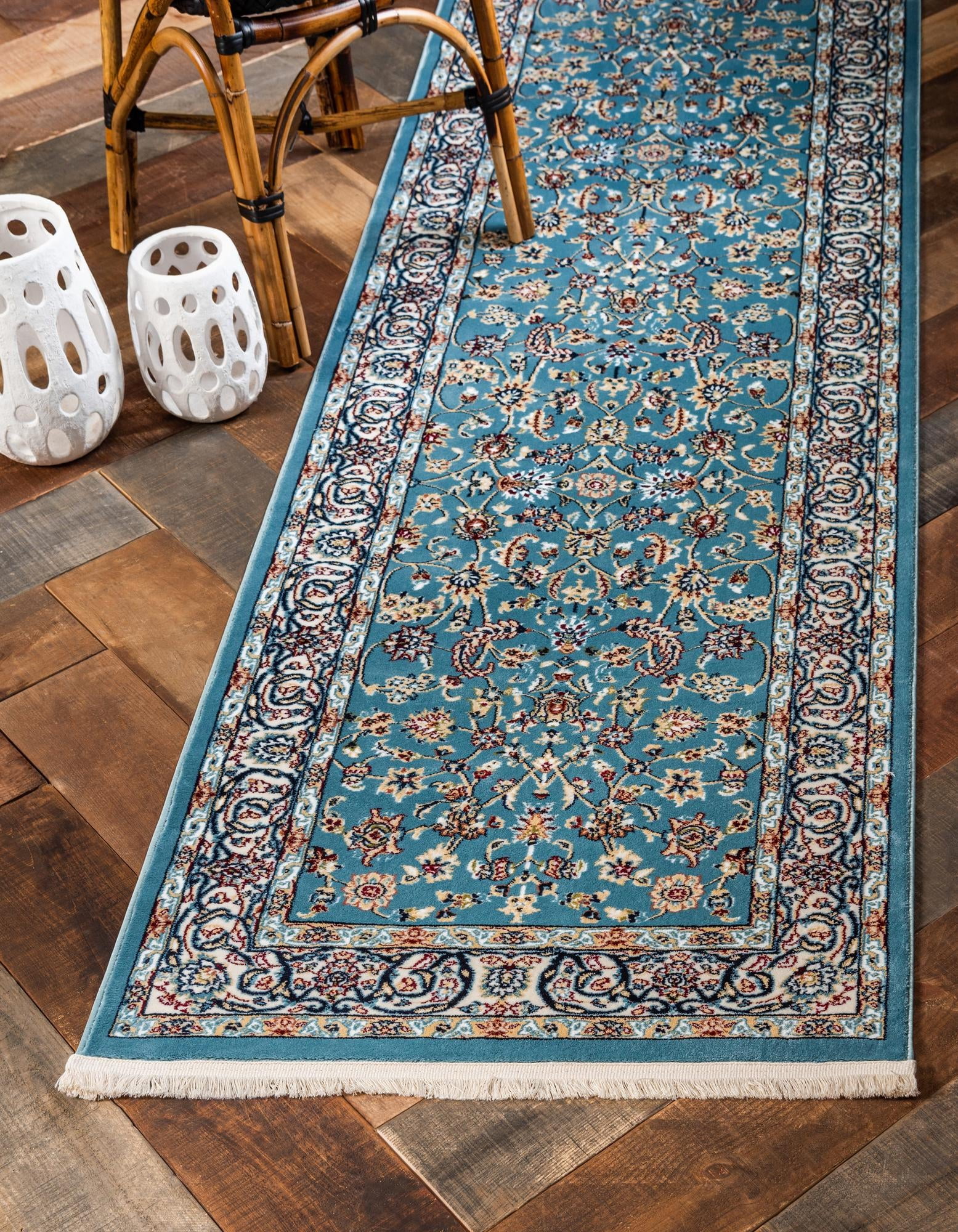 Rugs.com Rabia Collection Rug – 3' x 13' Runner Blue Low Rug Perfect ...