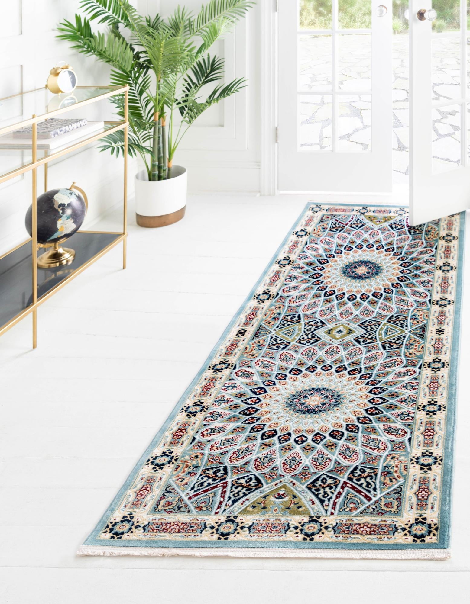 Rugs.com Rabia Collection Rug – 3' x 13' Runner Blue Low Rug Perfect ...