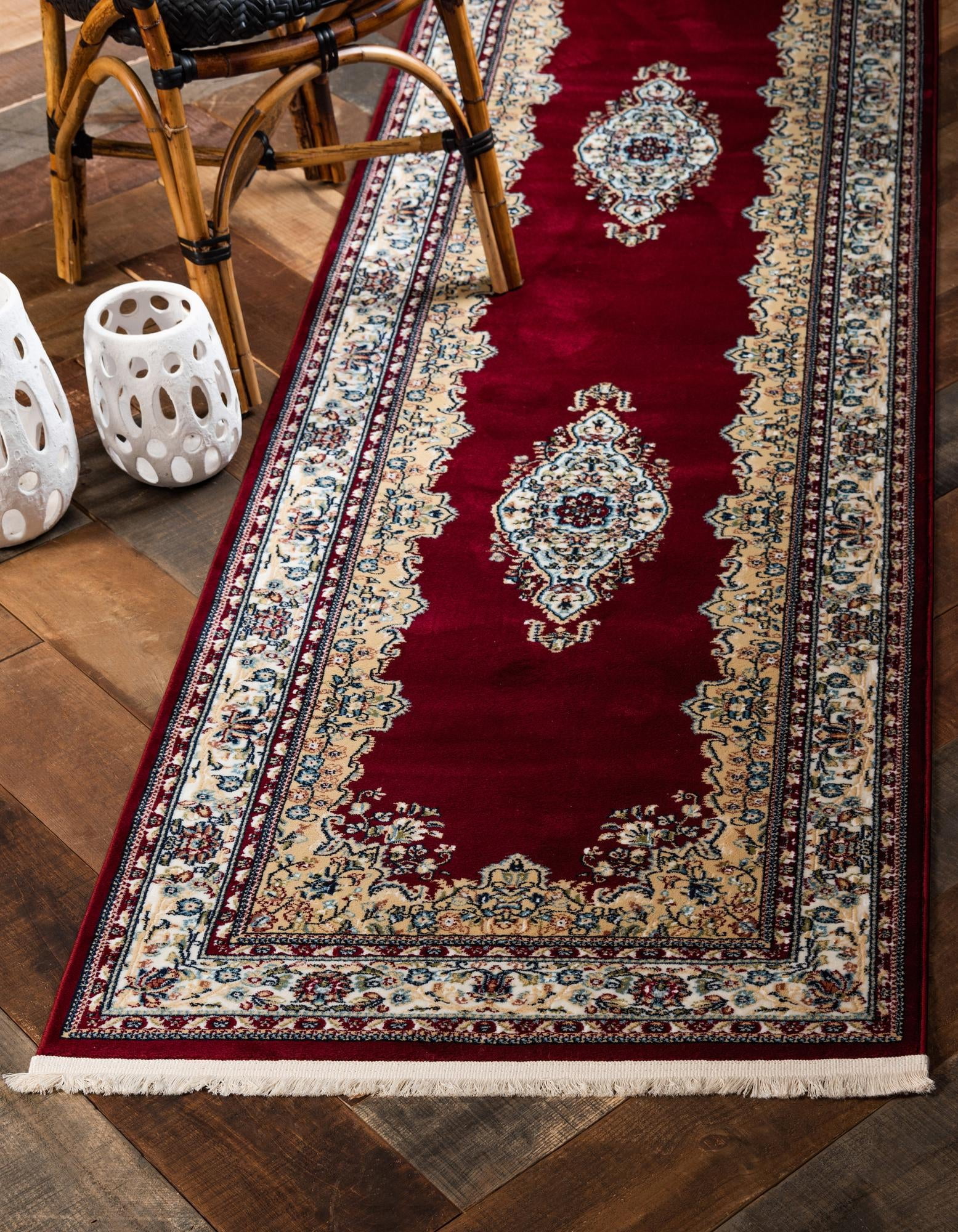 Rugs.com Rabia Collection Rug – 3' x 13' Runner Burgundy Low Rug ...