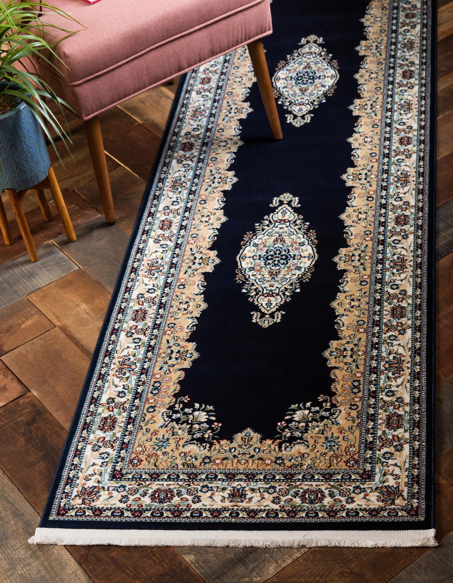 Rugs.com Rabia Collection Rug – 3' x 13' Runner Navy Blue Low Rug ...