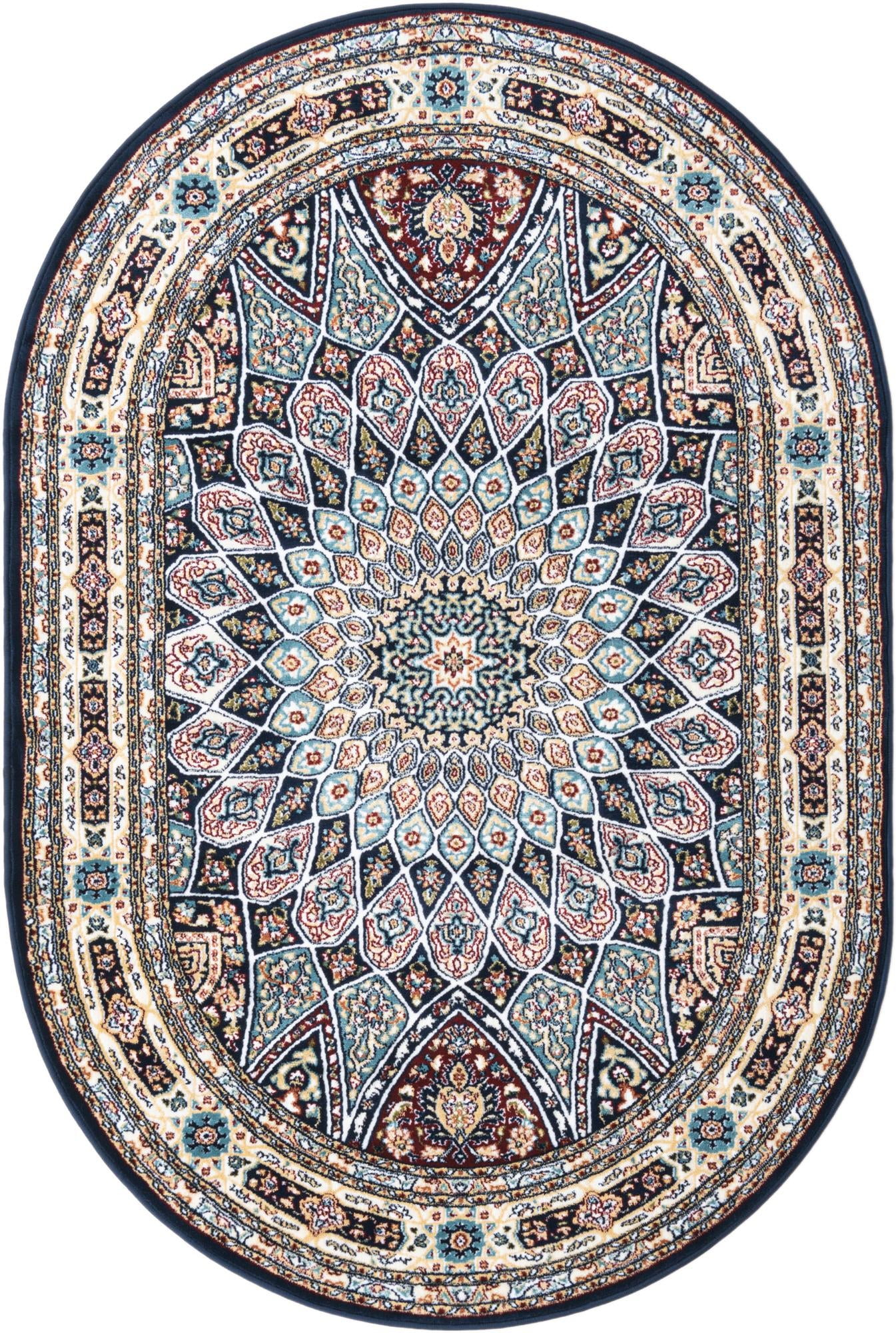 Rugs.com Rabia Collection Rug – 4' x 6' Oval Navy Blue Low Rug Perfect ...