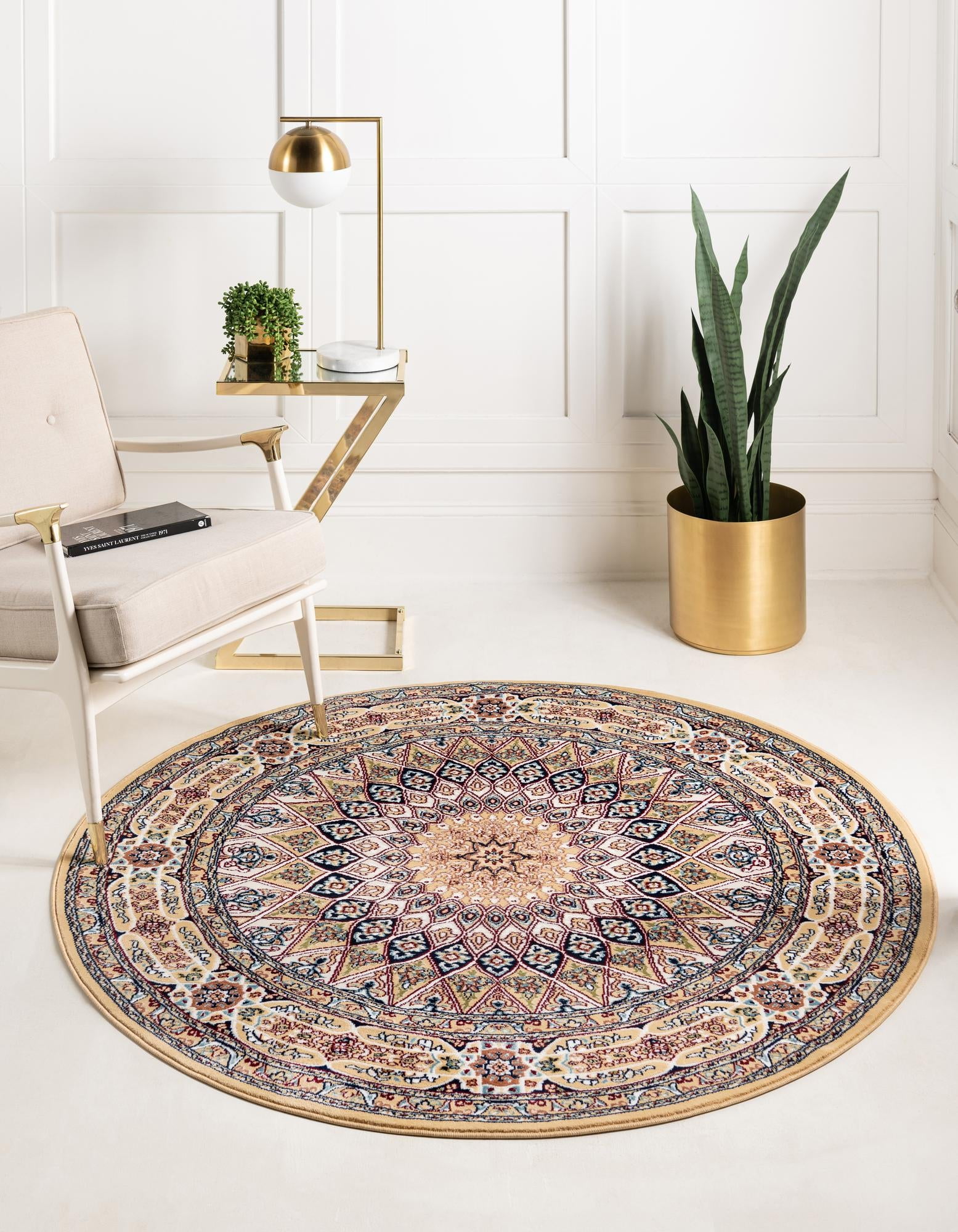 Rugs.com Rabia Collection Rug – 5' Round Beige Low Rug Perfect For ...