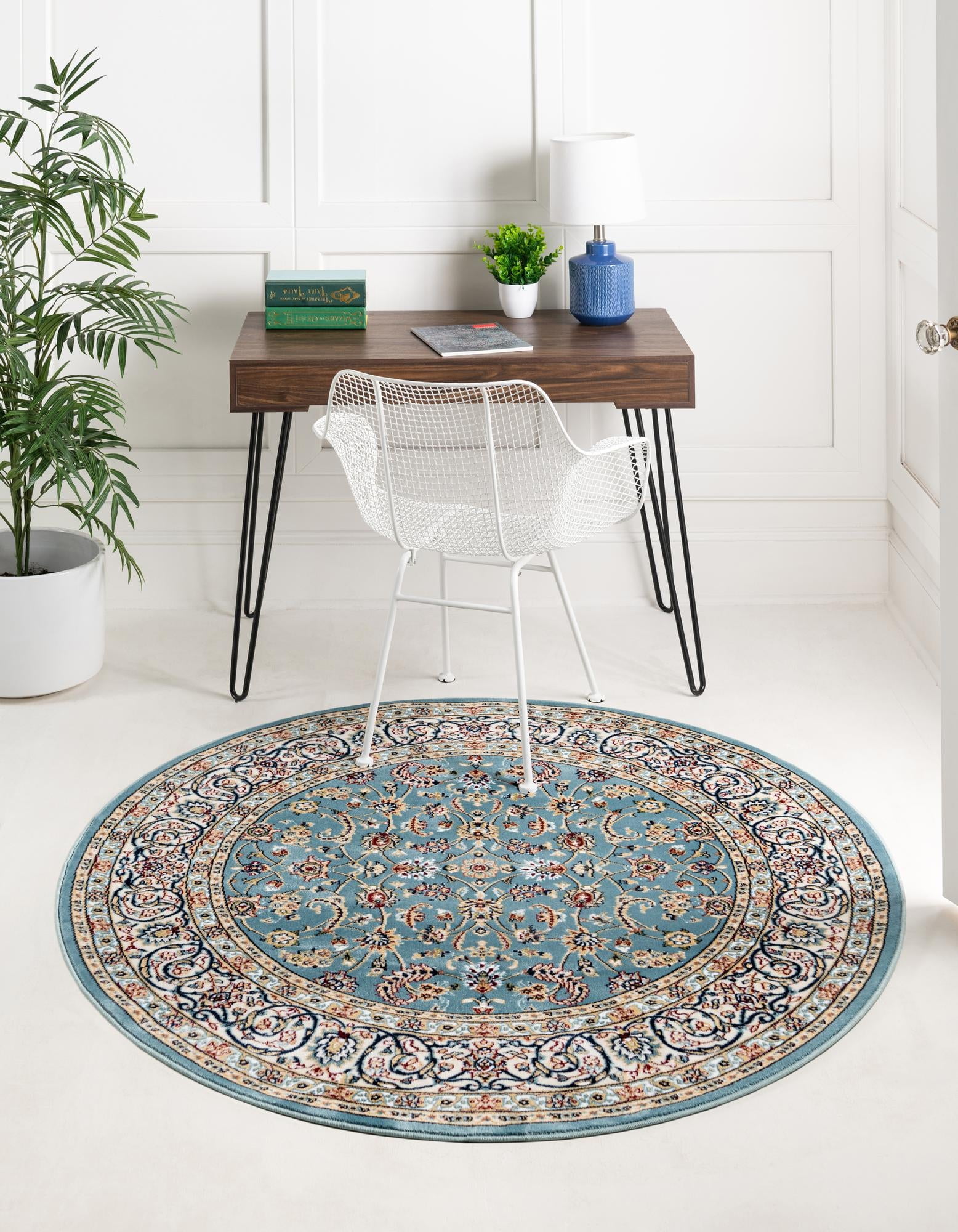 Rugs.com Rabia Collection Rug – 5' Round Blue Low Rug Perfect For ...