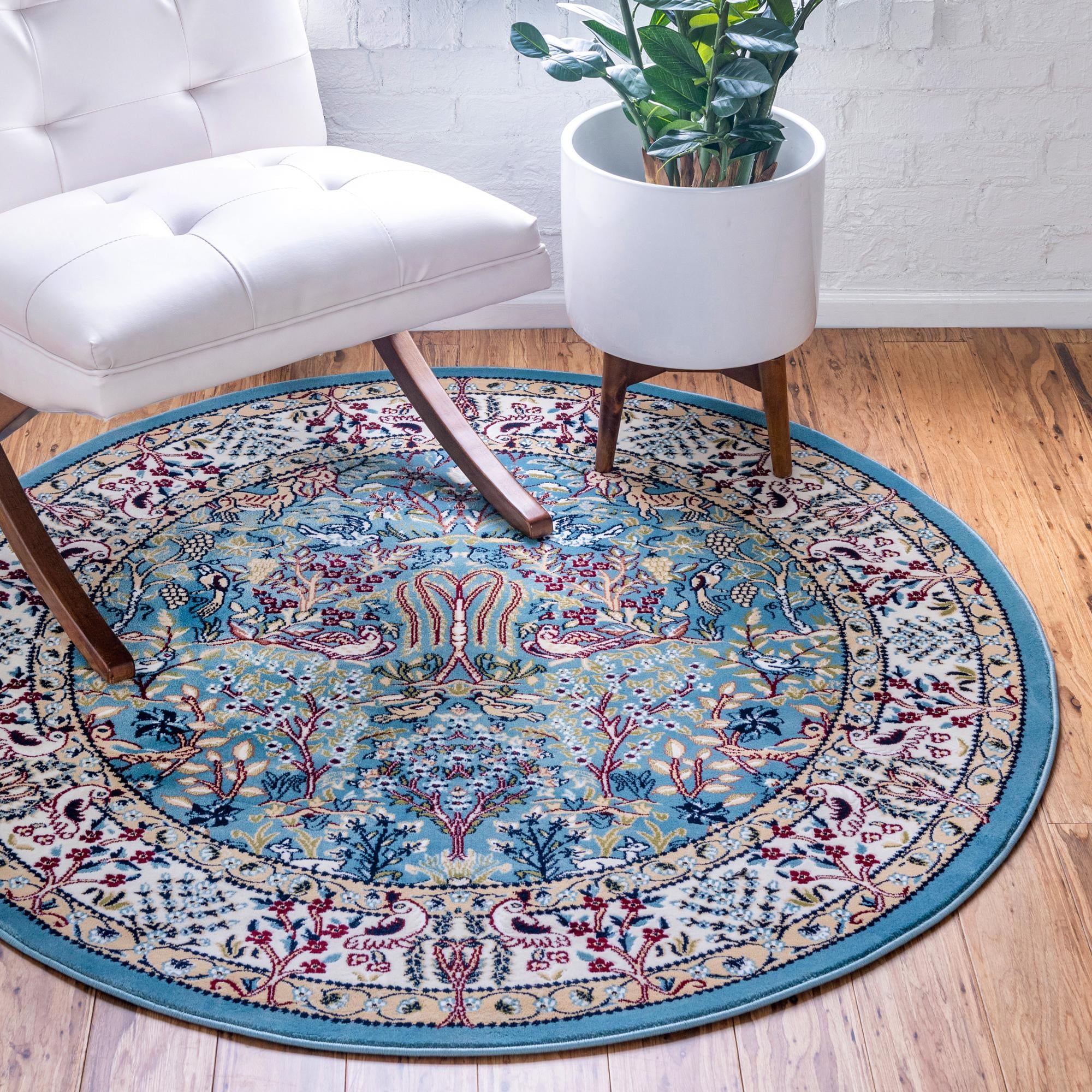Rugs.com Rabia Collection Rug – 5' Round Blue Low Rug Perfect For ...