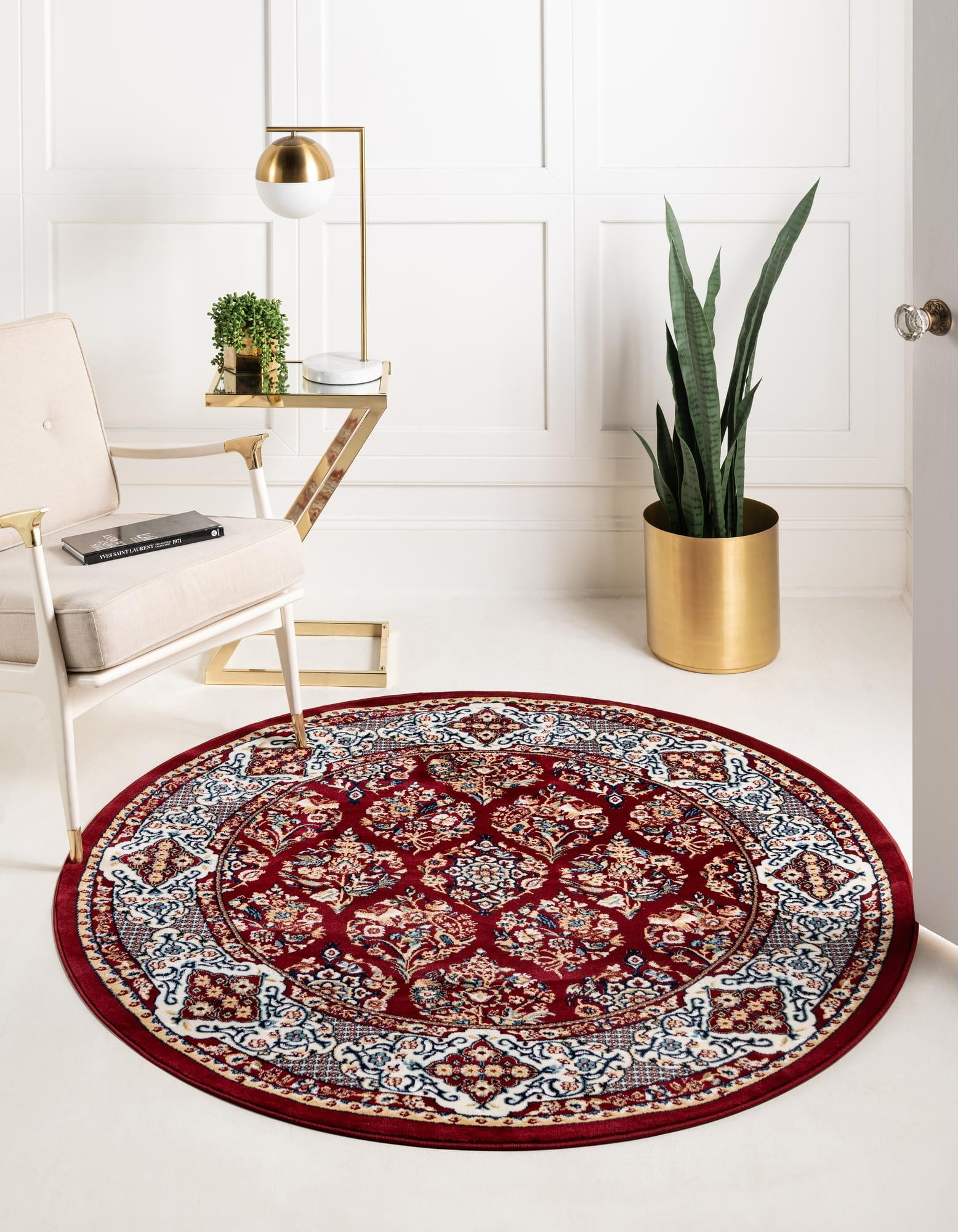 Rugs.com Rabia Collection Rug – 5' Round Burgundy Low Rug Perfect For ...