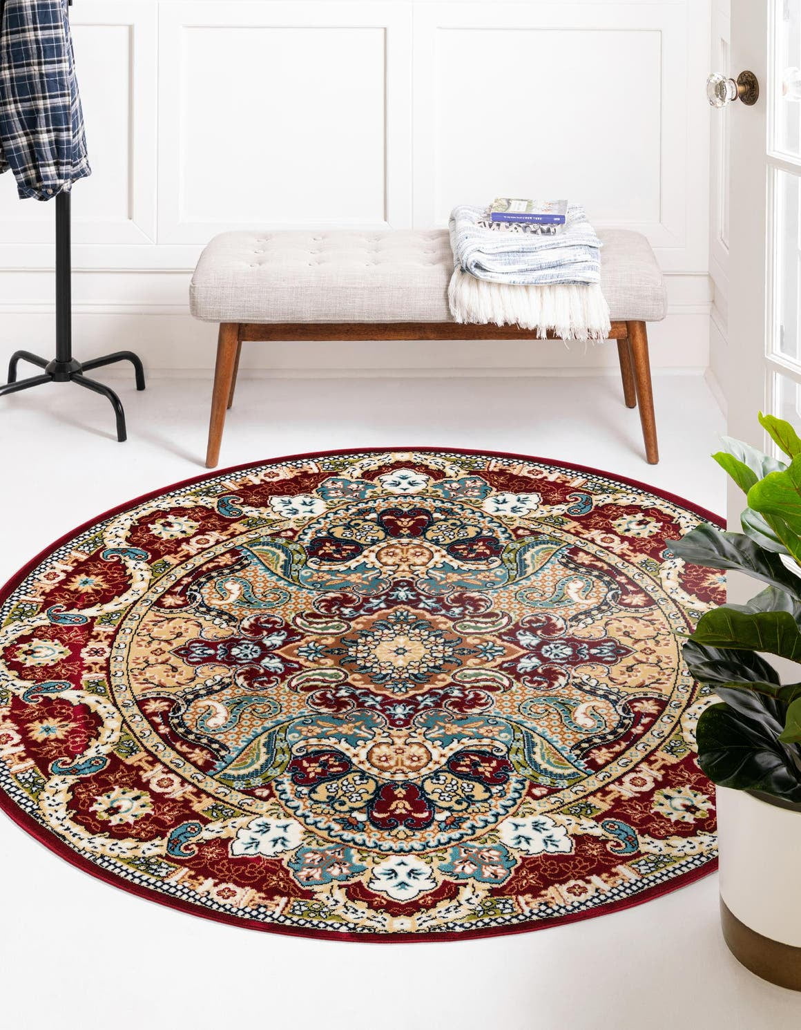 Rugs.com Rabia Collection Rug – 5' Round Burgundy Low Rug Perfect For ...