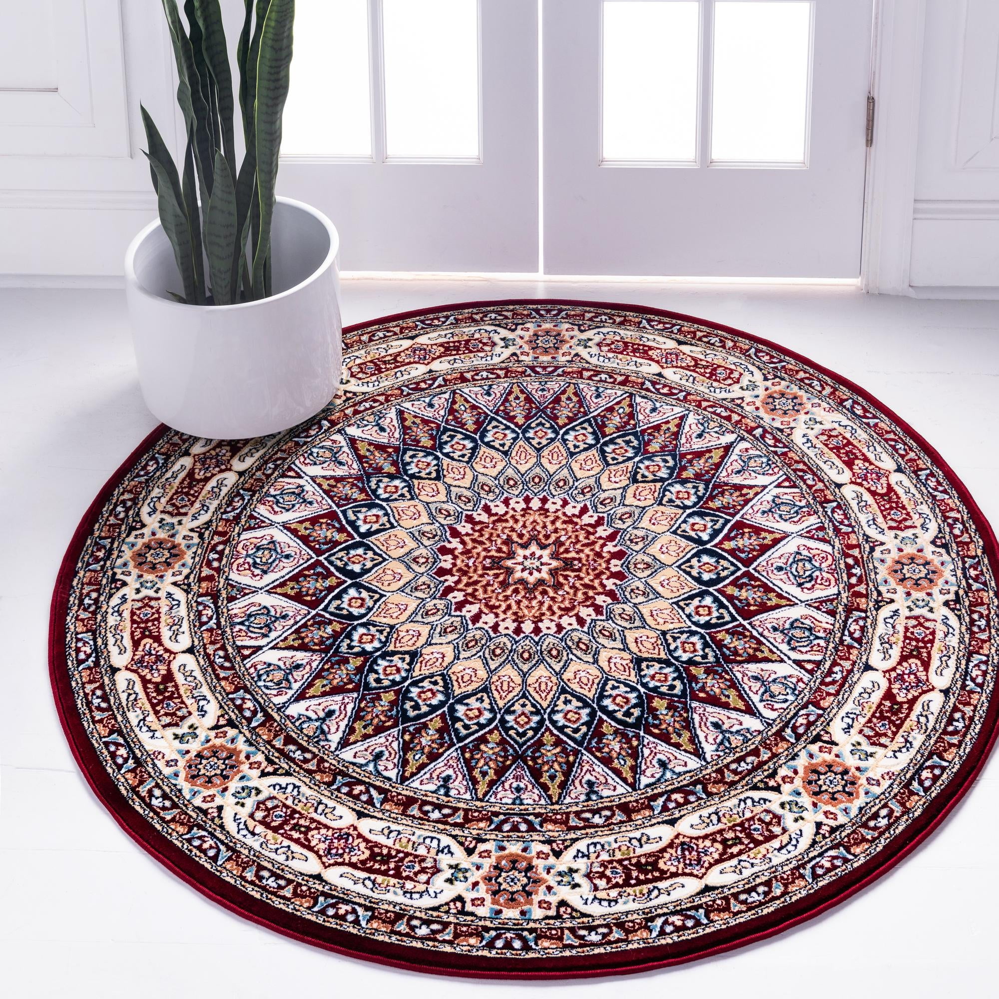 Rugs.com Rabia Collection Rug – 5' Round Burgundy Low Rug Perfect For ...