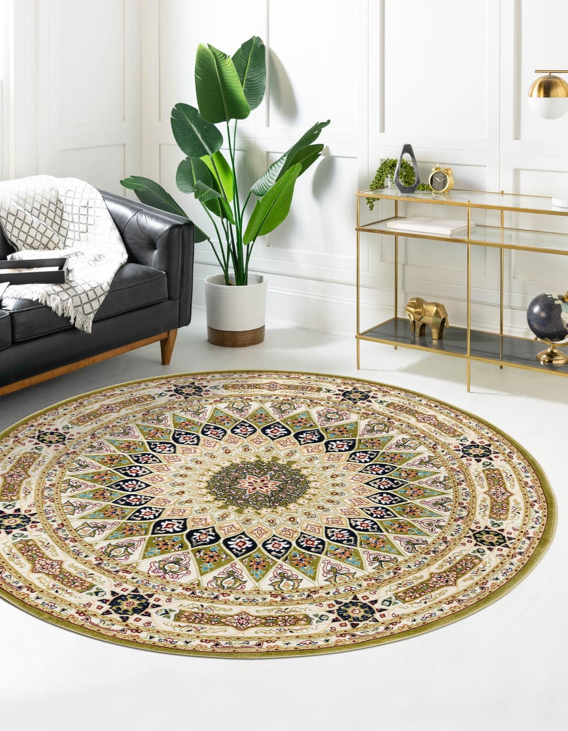 Rugs.com Rabia Collection Rug – 5' Round Green Low Rug Perfect For ...
