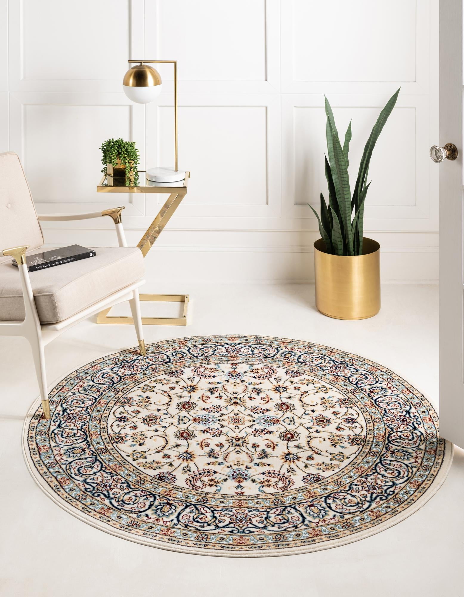 Rugs.com Rabia Collection Rug – 5' Round Ivory Low Rug Perfect For ...