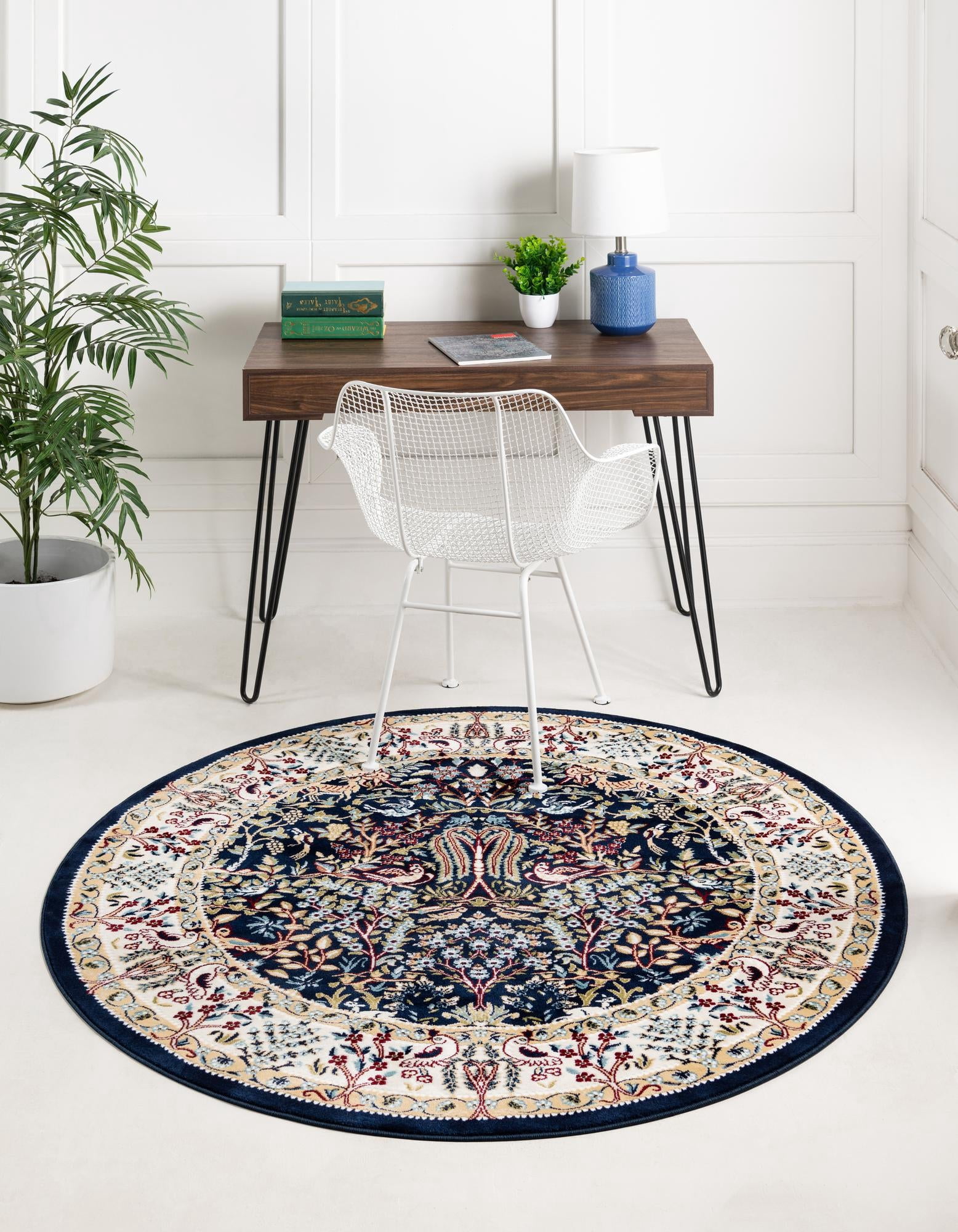 Rugs.com Rabia Collection Rug – 5' Round Navy Blue Low Rug Perfect For ...