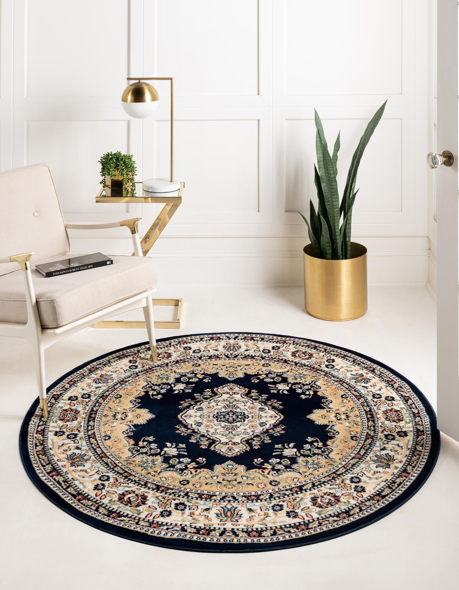 Rugs.com Rabia Collection Rug – 5' Round Navy Blue Low Rug Perfect For ...