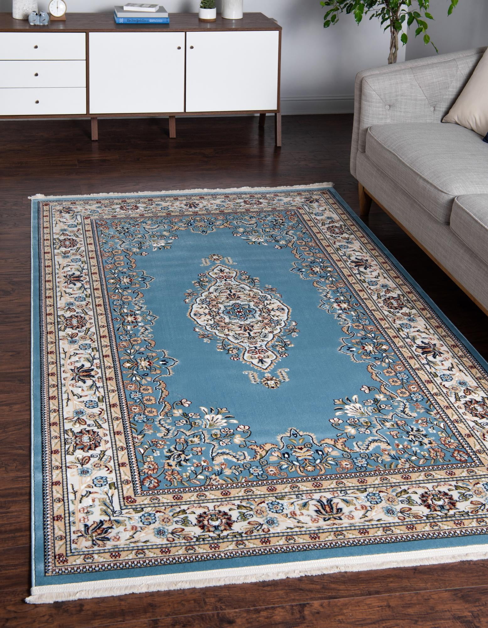 Rugs.com Rabia Collection Rug – 5' x 8' Blue Low Rug Perfect For ...