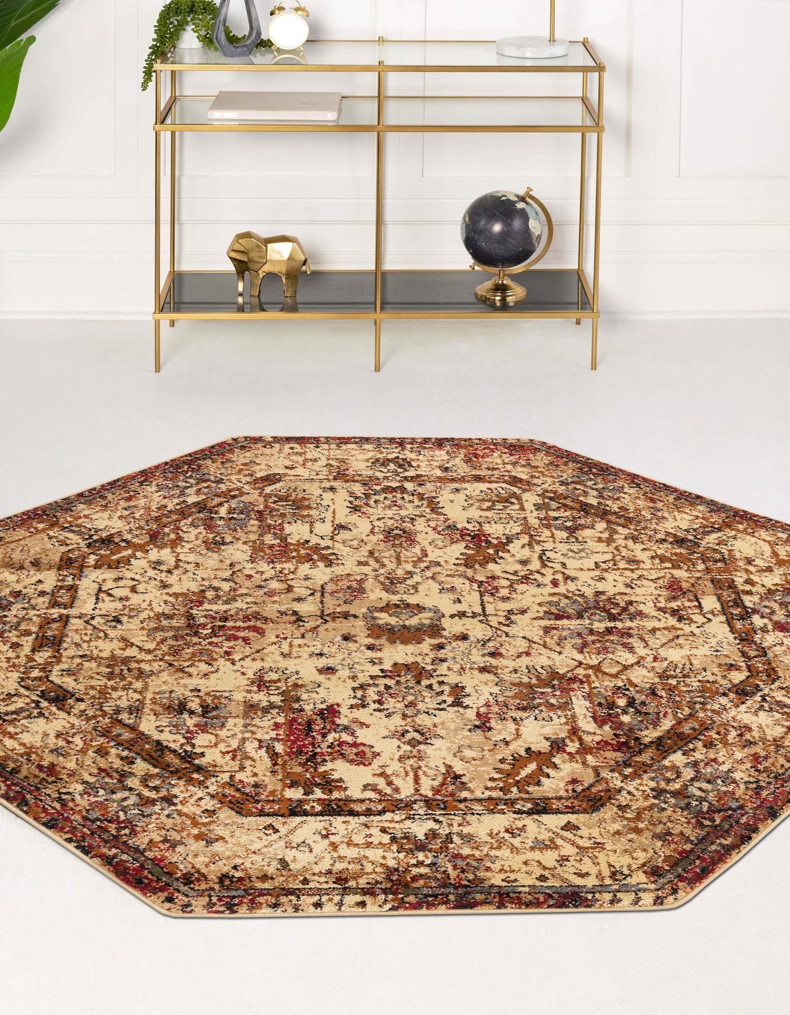 Rugs.com Saturn Collection Rug – 5 Ft Octagon Beige Cream Medium Rug ...