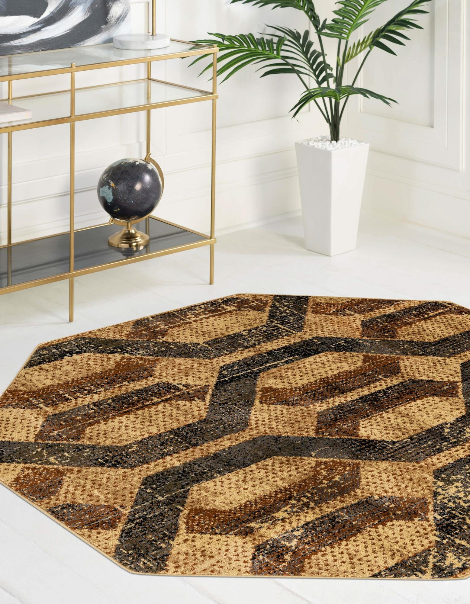 Rugs.com Saturn Collection Rug – 5 Ft Octagon Beige Cream Medium Rug ...