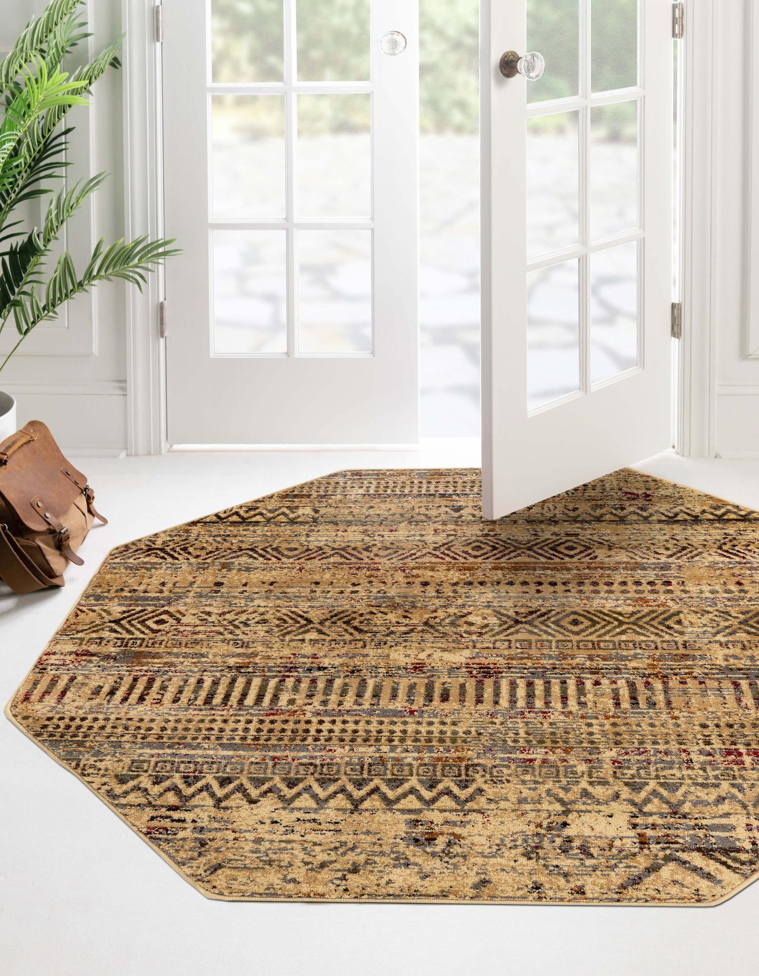 Rugs.com Saturn Collection Rug – 5 Ft Octagon Beige Medium Rug Perfect ...