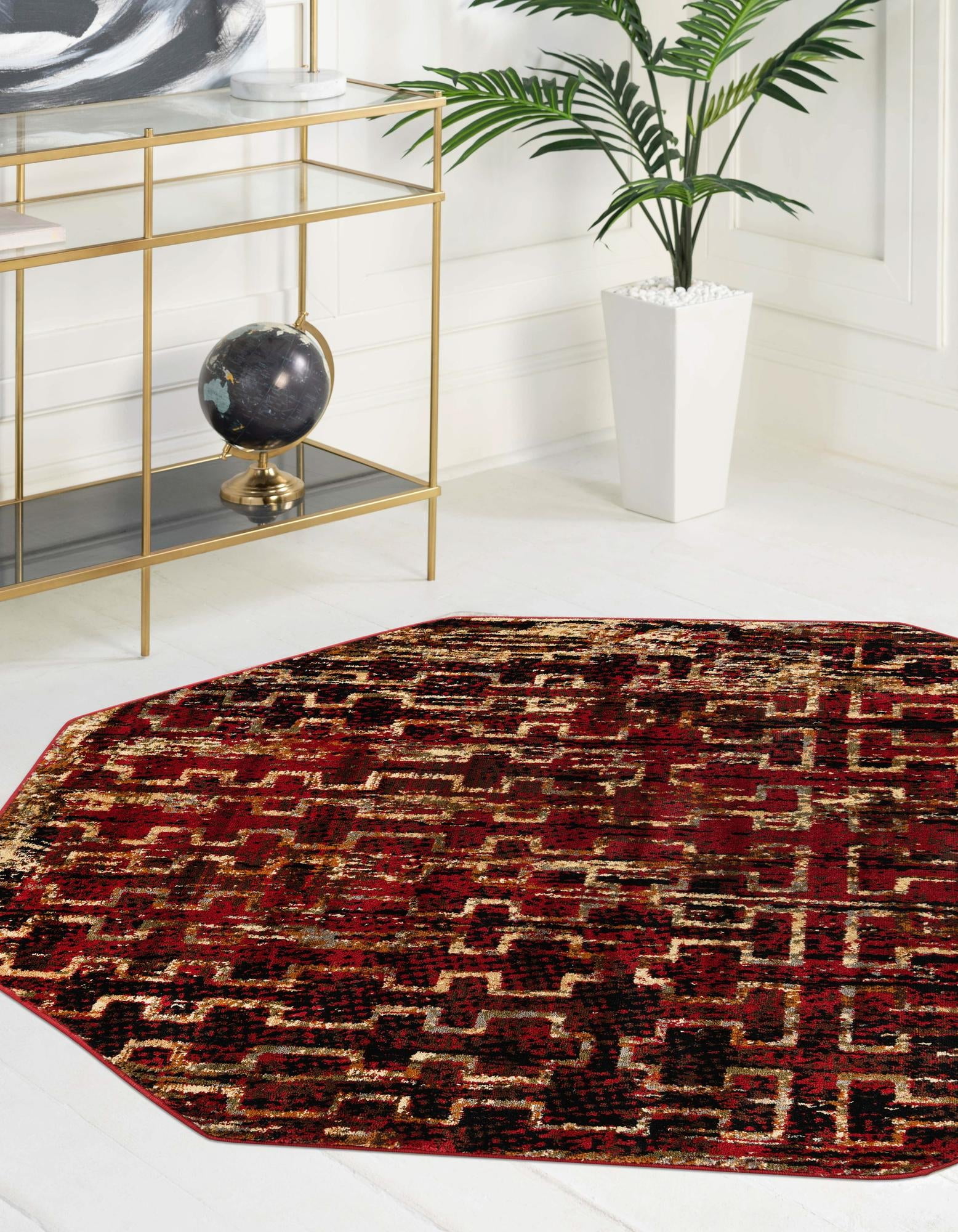 Rugs.com Saturn Collection Rug – 5 Ft Octagon Burgundy Medium Rug ...