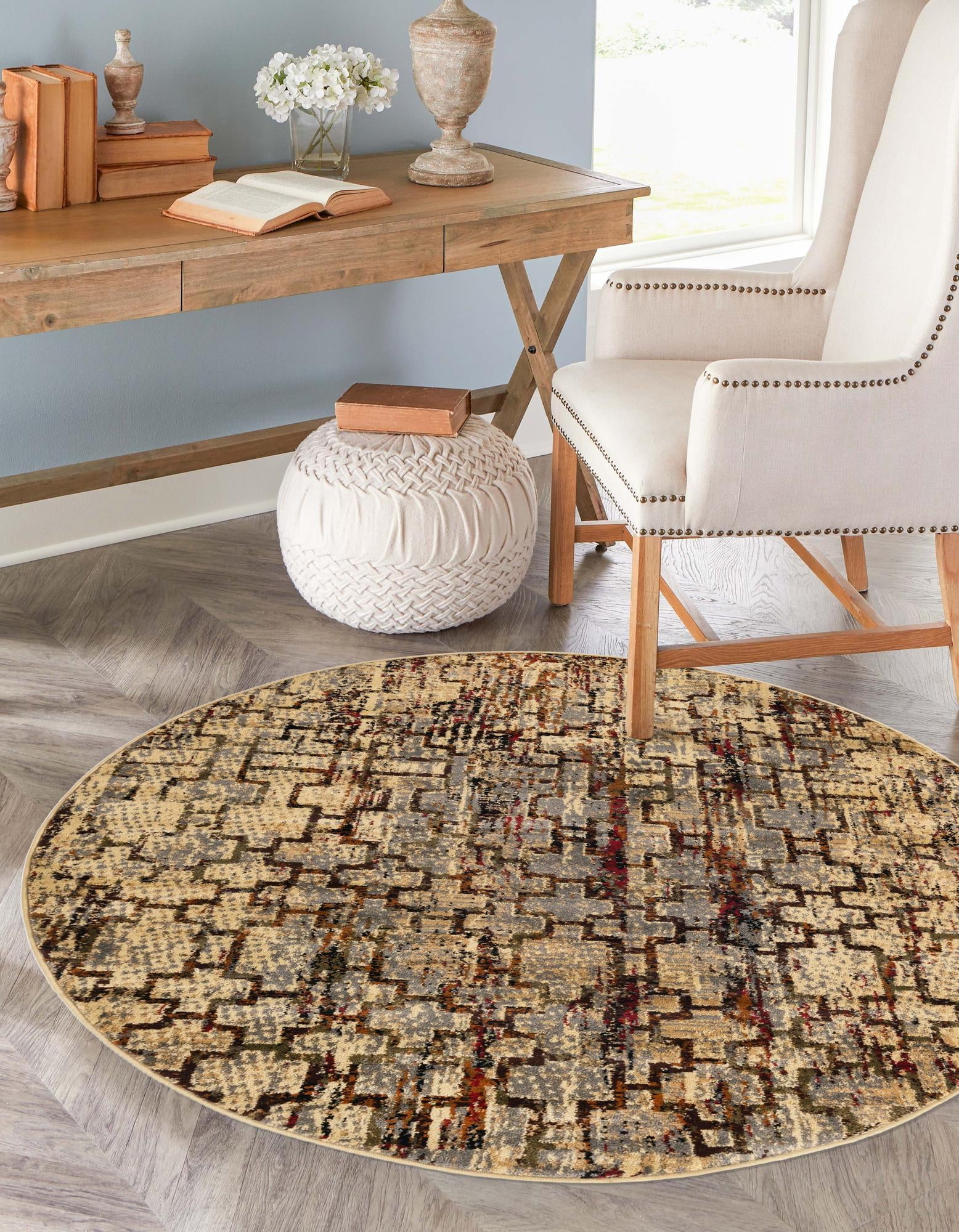 Rugs.com Saturn Collection Rug – 5 Ft Round Beige Cream Medium Rug ...